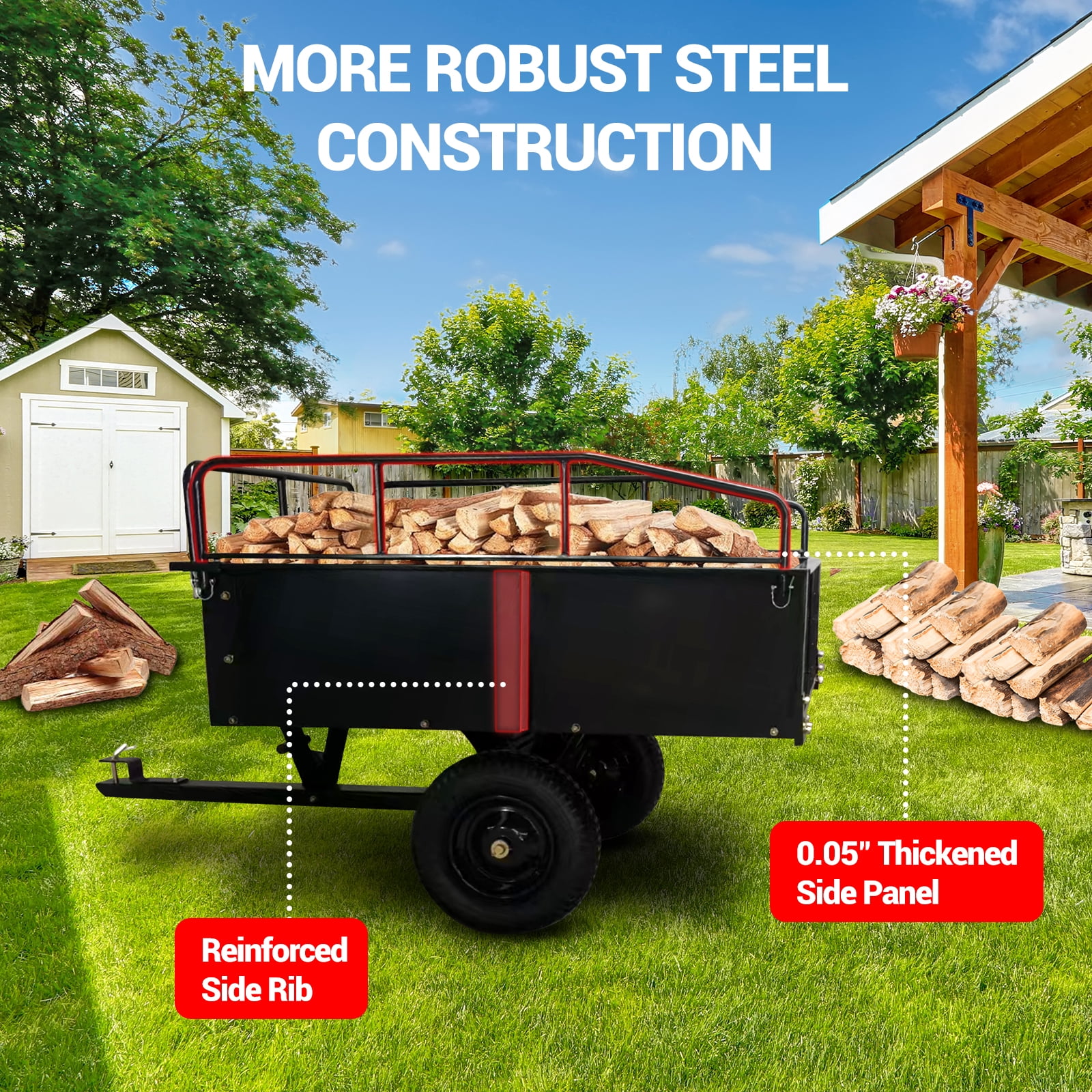 Towallmark Steel Garden Cart,750lbs Heavy Duty Yard Dump Cart,Utility ...