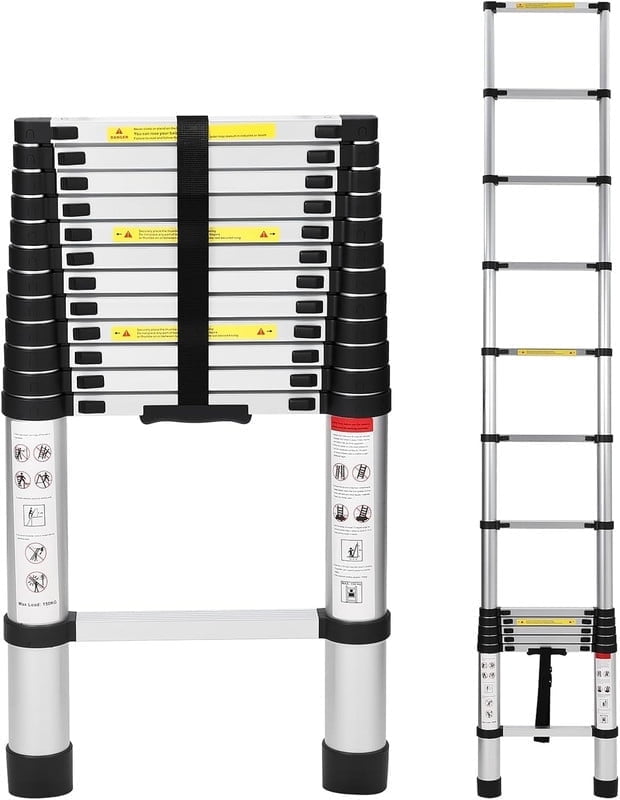 Towallmark Telescoping Ladder, 12.5FT Aluminum 330lbsB Heavy Duty ...