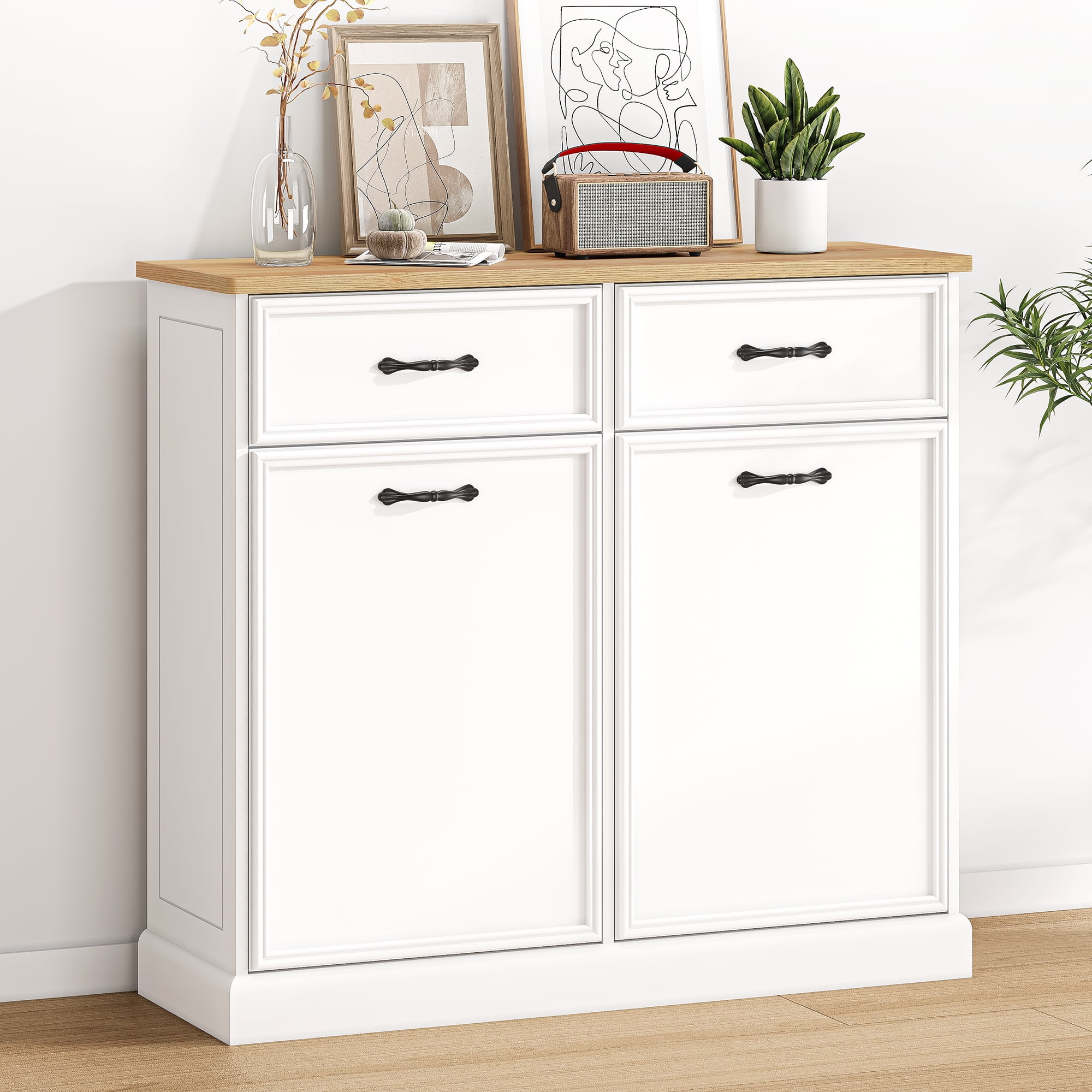 Towallmark Tilting Trash Cabinet Double Cabinets,Kitchen Trash Rack ...