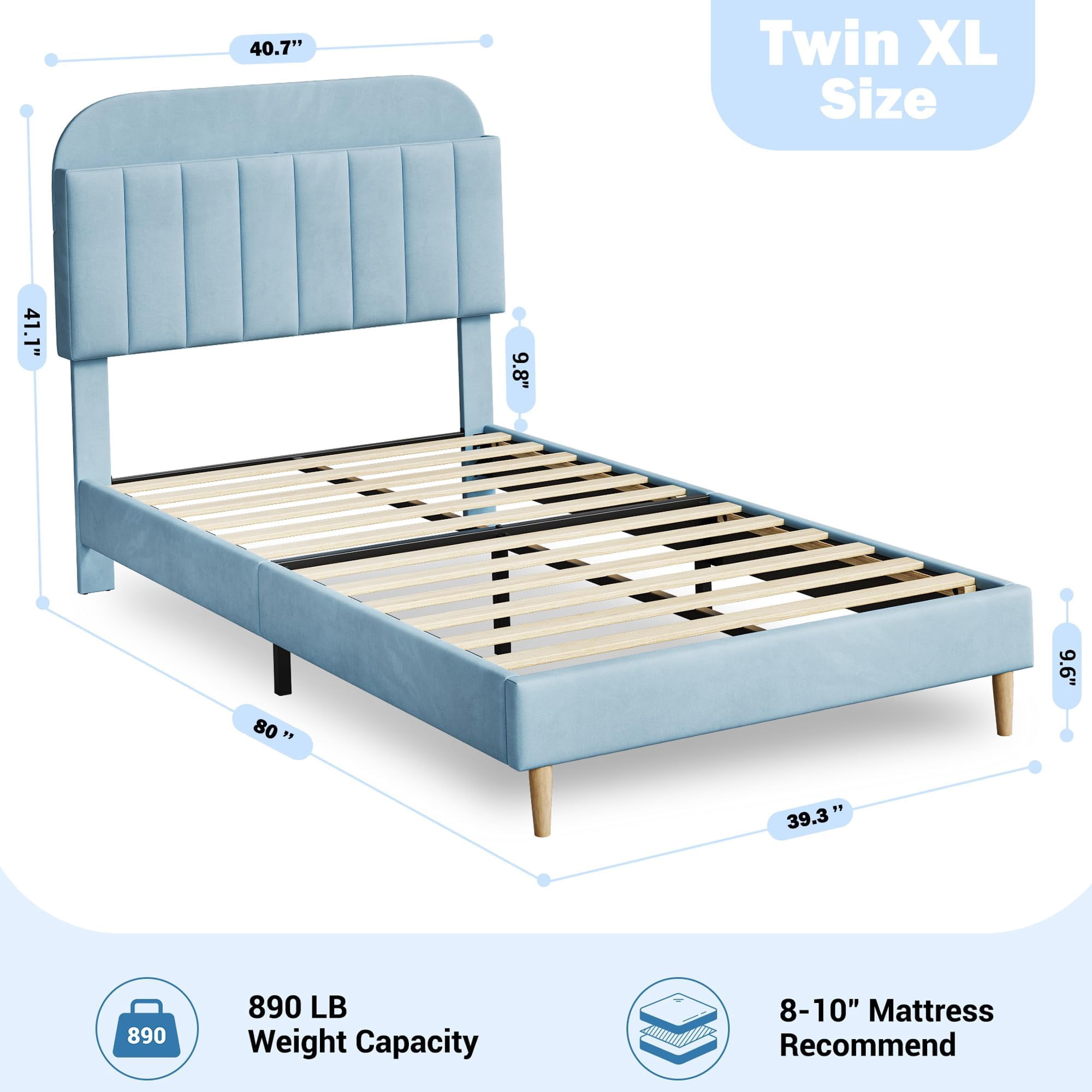 Towallmark Twin/Full/Large Bed Frame with Storage Headboard, Velvet ...