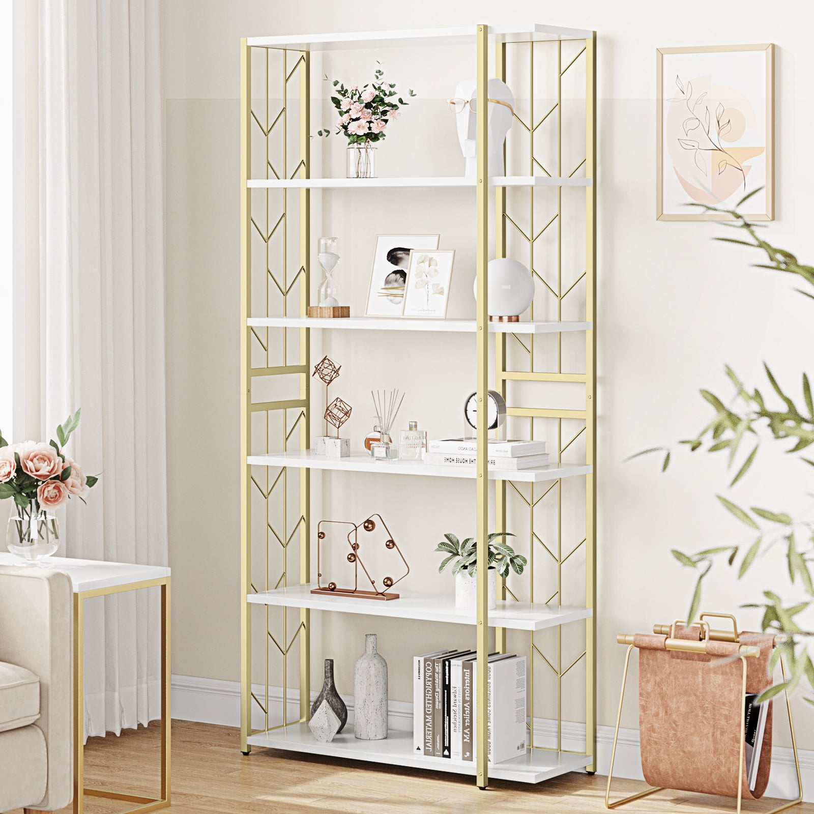 Towallmark 6 Tiers Gold Bookshelf, Modern Bookshelf, Book Rack, Storage ...