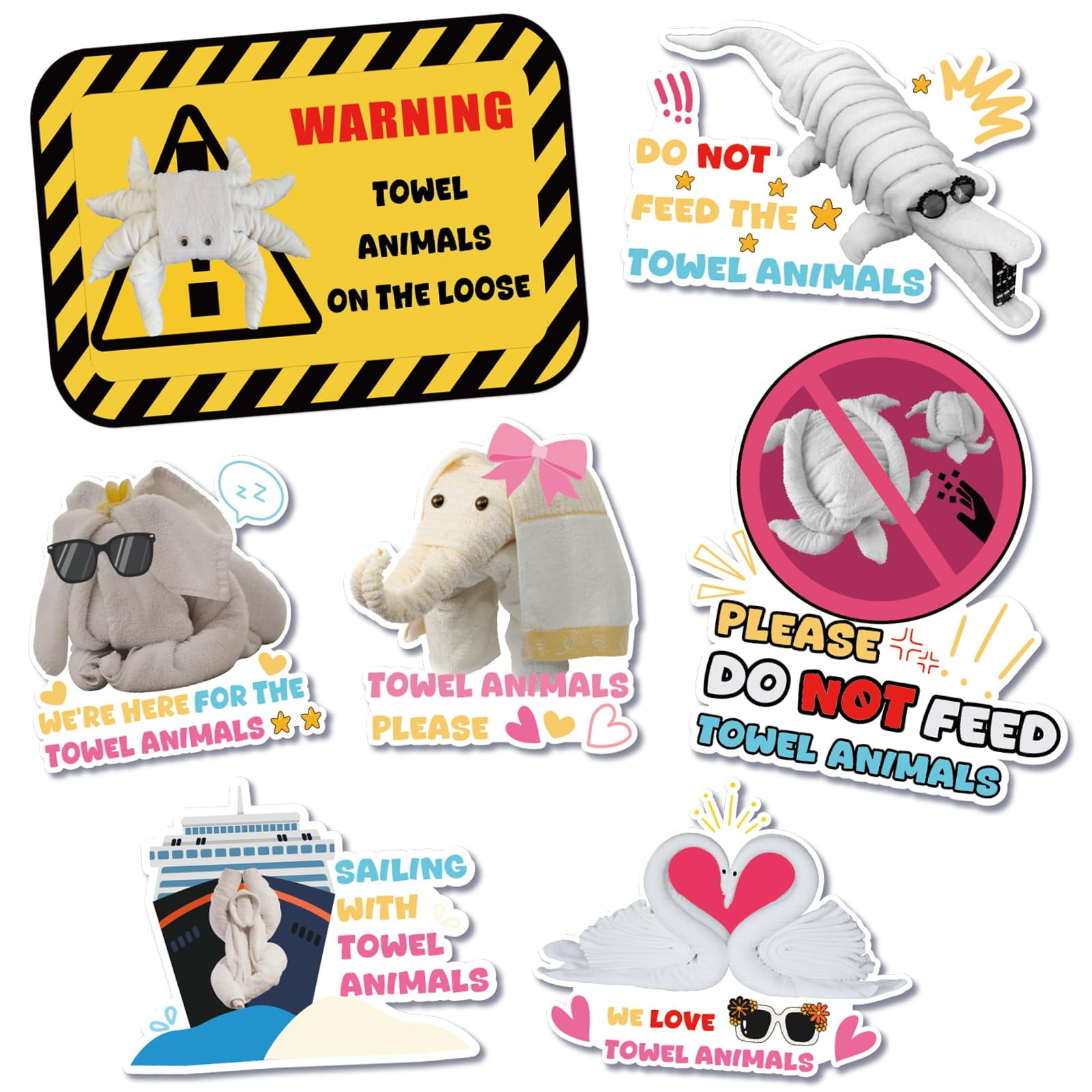 Towel Animals - 7pcs Large Funny Cruise Ship Door Decoration Stickers ...