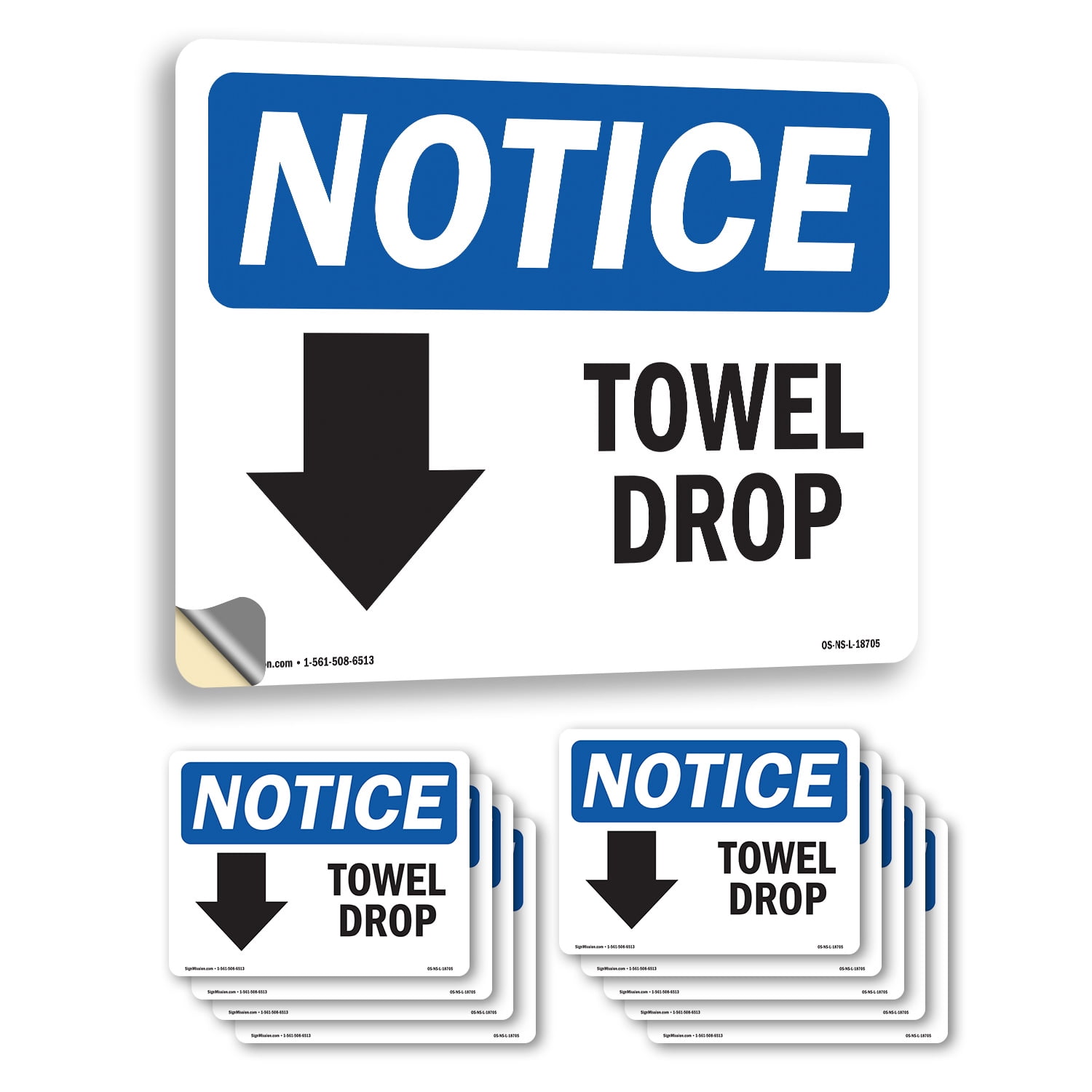 Towel Drop [Down Arrow] With Symbol OSHA Notice Vinyl Decal Label 5 ...