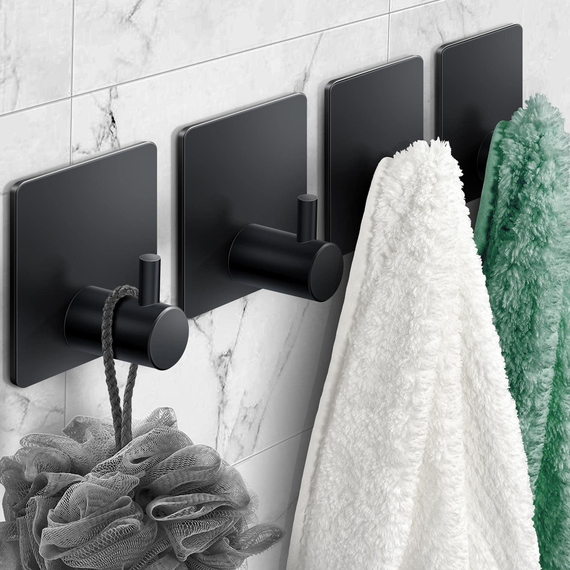 A Towel Hooks for Bathroom, 4 Pack Adhesive Hooks Wall Hooks, Silver ...