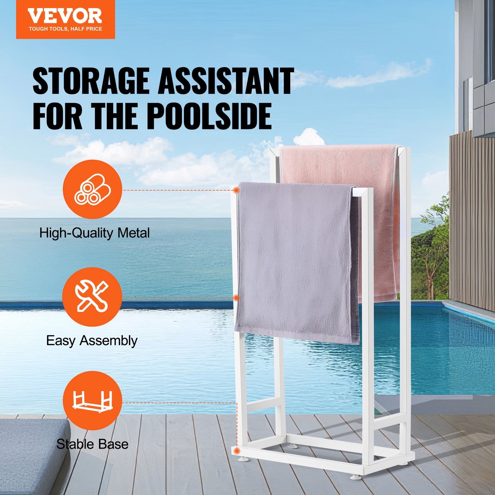 Towel Rack 2 Bars Metal Outdoor Towel Holder for Pool Bathroom Spa ...