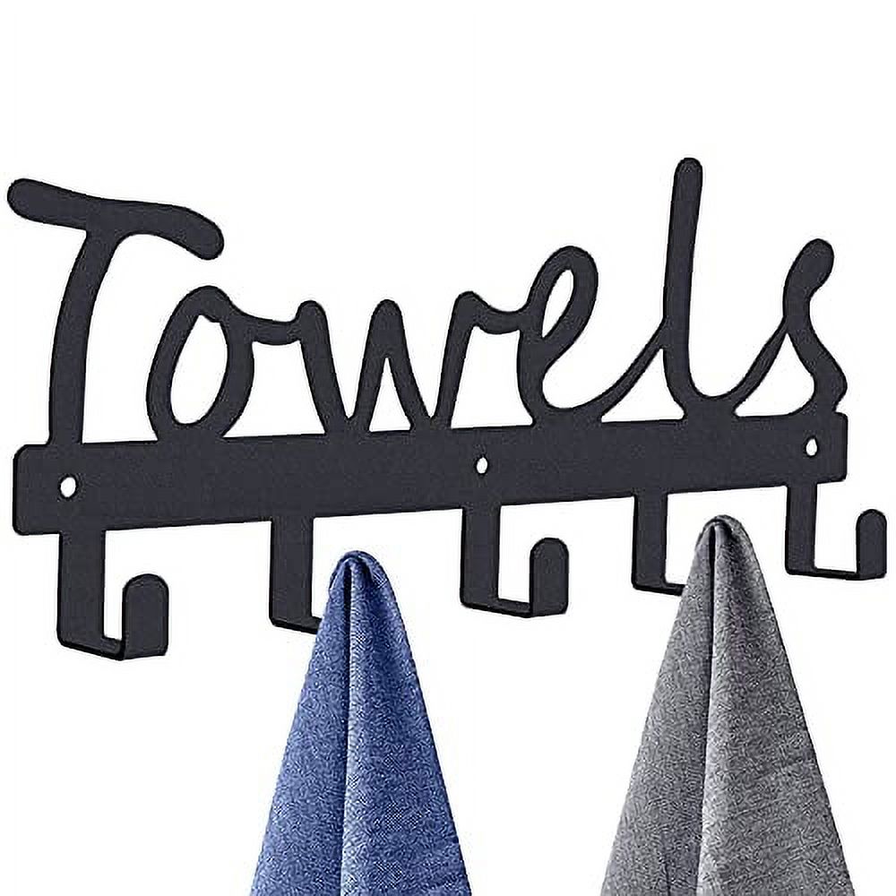 Towel Rack 5 Towel Hooks Wall Mount Towel Holder Black Metal Towel ...