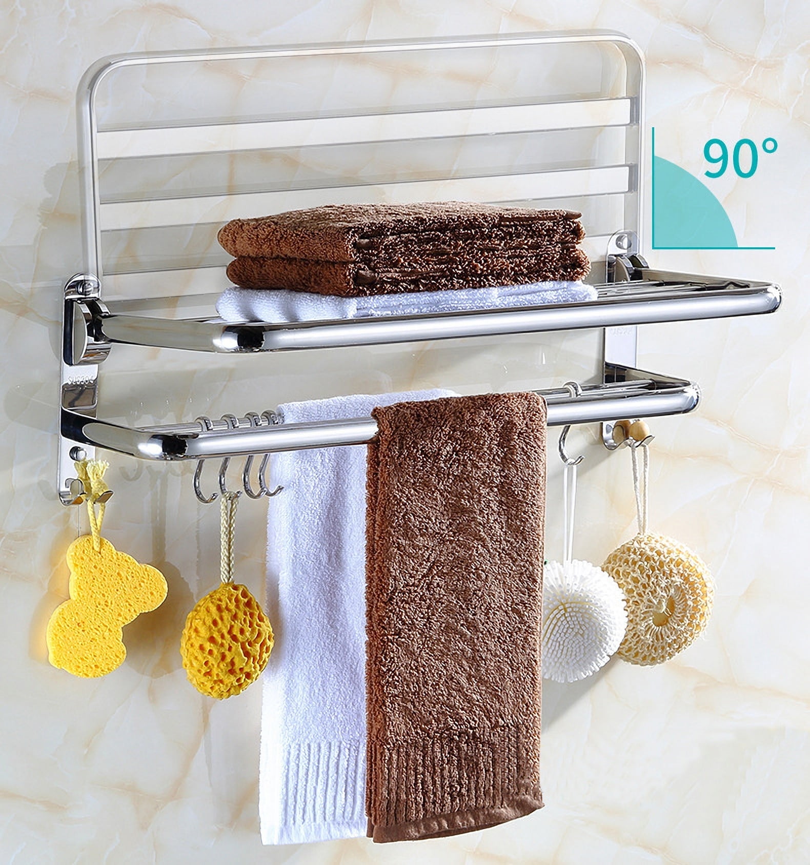 Dinosam Stainless Steel Foldable Towel Rack, 16in Wall Mounted Bath ...