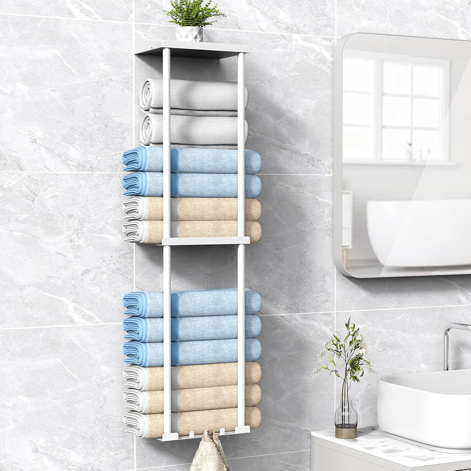 Towel Rack For Bathroom, Wall Mounted Bath Towel Holder Storage ...