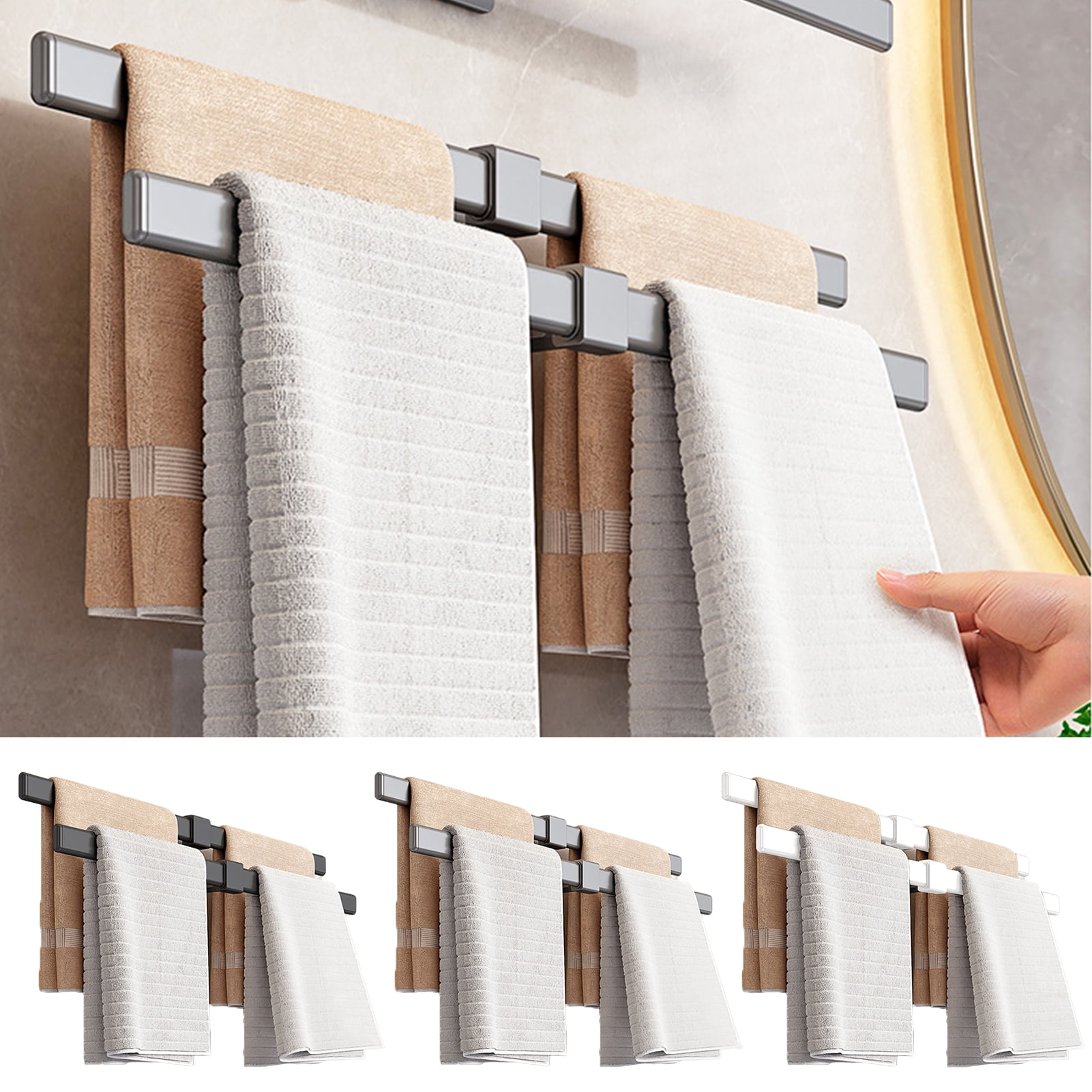 Towel Rack Left Right Movable Wall Mount No Drilling Bilateral Modern ...