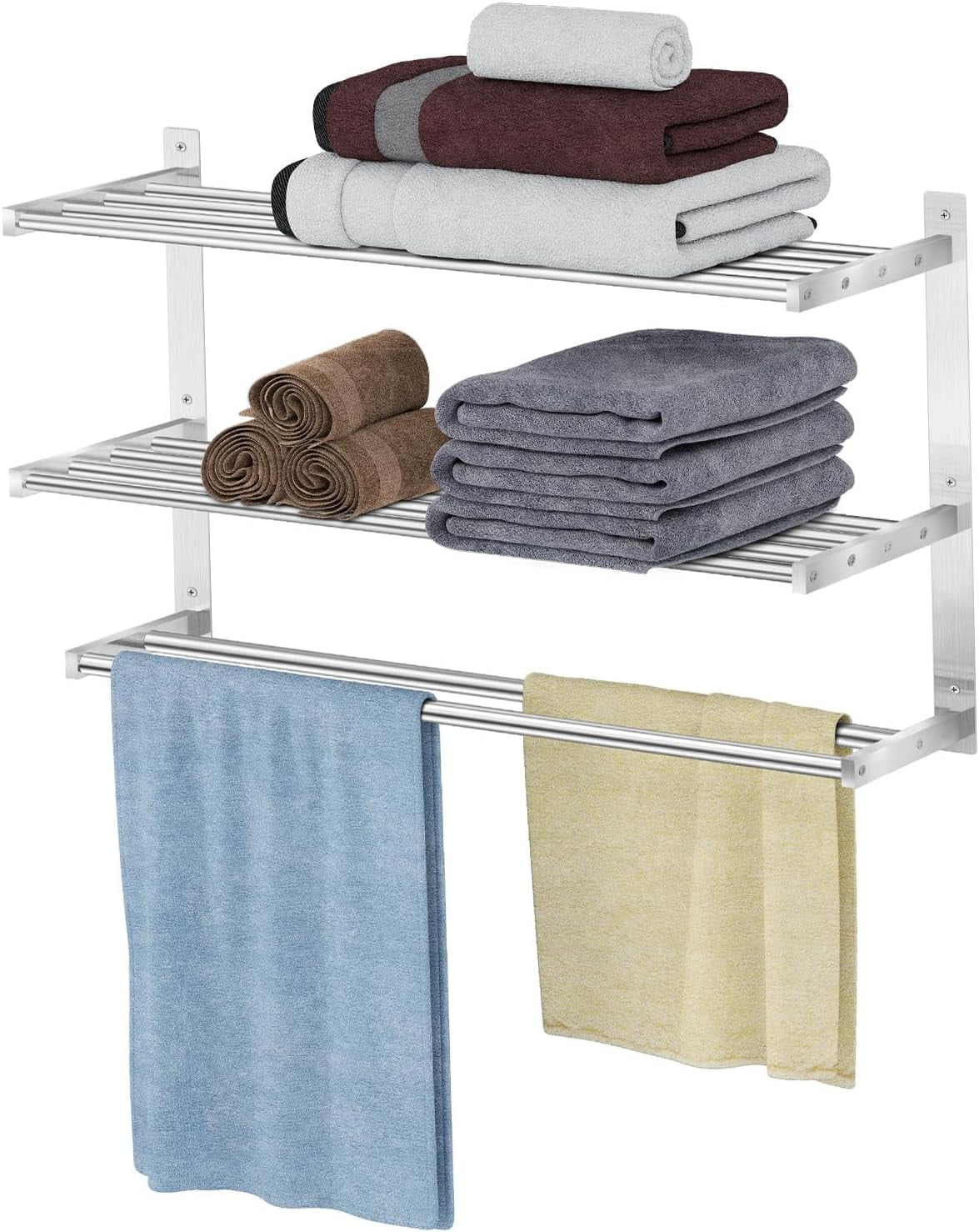 Towel Rack with Shelf 24 inch, 3 Tier Towel Racks for Bathroom Wall ...