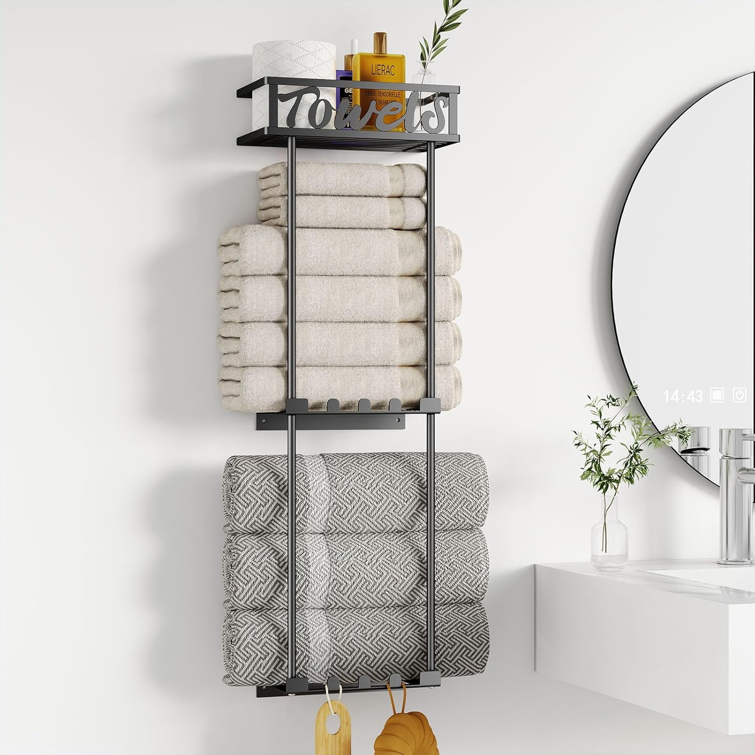 Towel Rack Storage Organizer - 3 Tier Towel Holder for Bathroom Wall ...