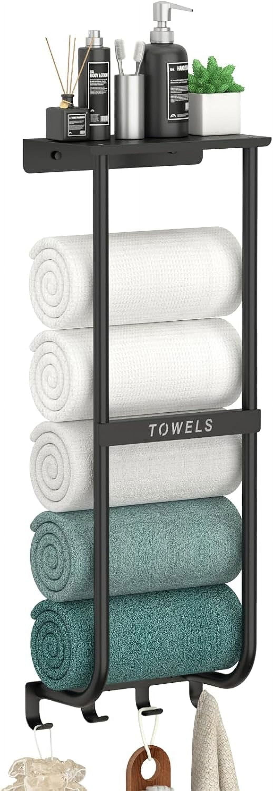 Towel Rack for Bathroom, Black Metal Wall Mounted Towel Holder with ...