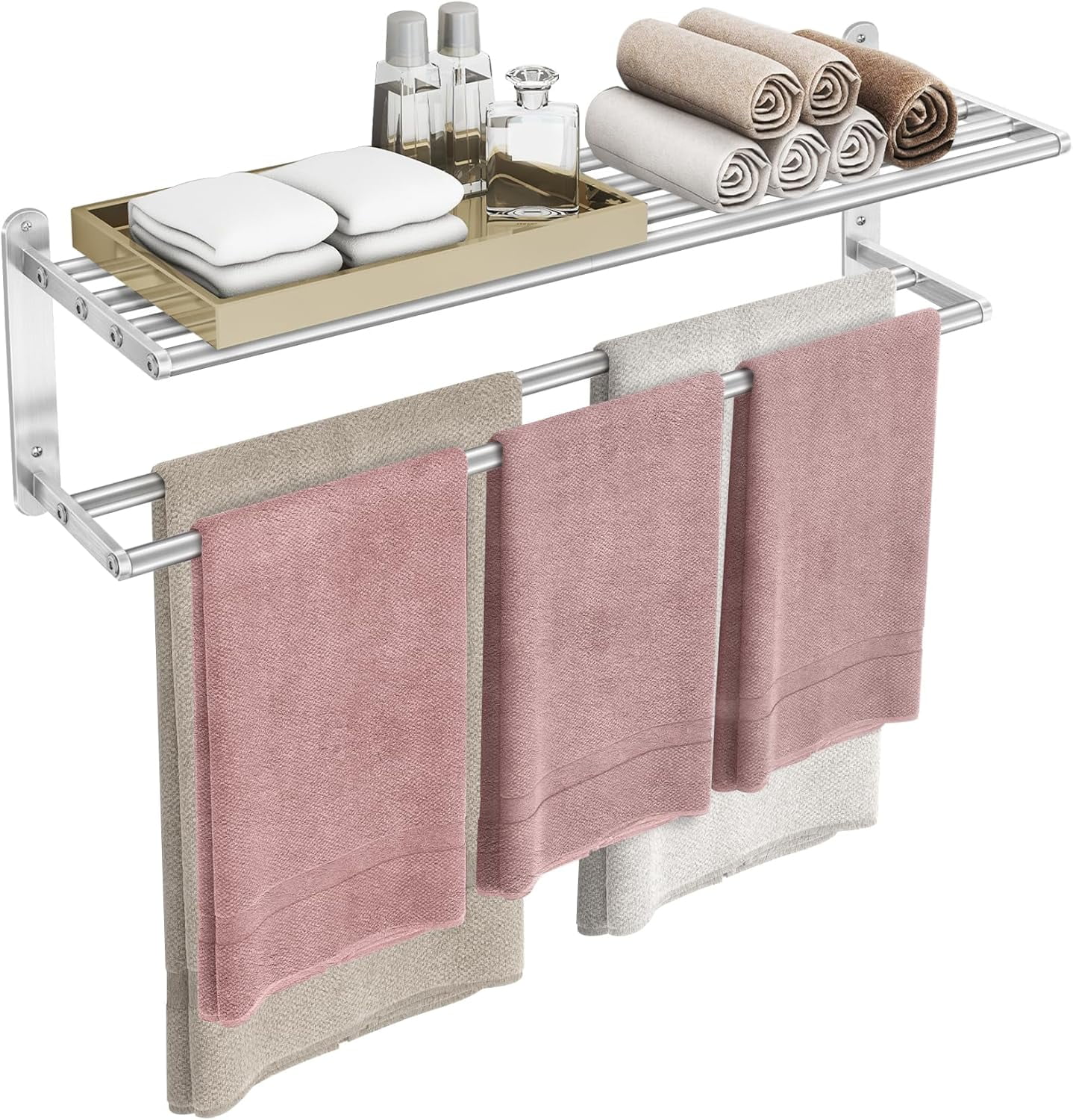 Towel Racks for Bathroom - 24 in Bath Towel Shelf with Double Towel Bar ...