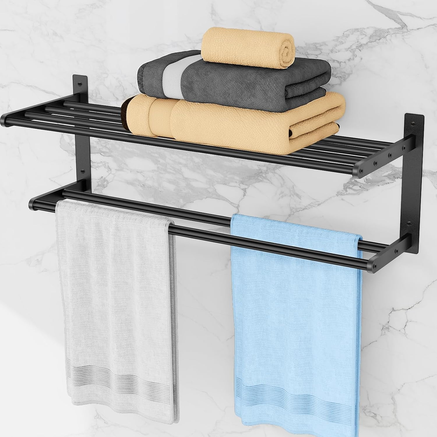 Towel Racks for Bathroom, 24 Inch Bath Towel Shelf with Double Towel ...