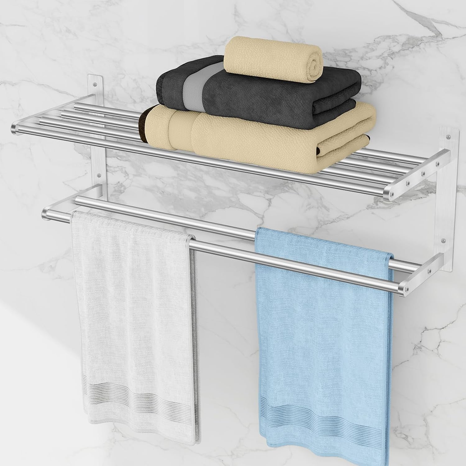 Towel Racks for Bathroom, 24 Inch Bath Towel Shelf with Double Towel ...