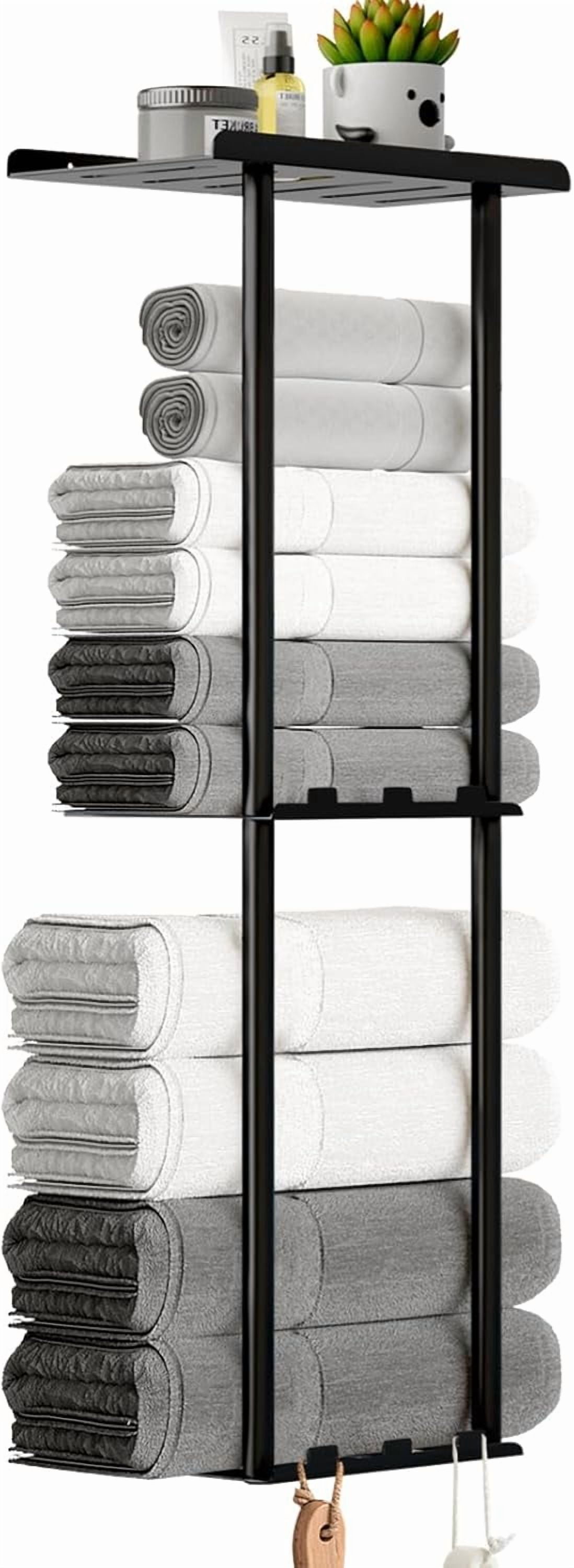 Towel Racks for Bathroom, 3 Tier Metal Towel Holder, with Shelf & 6 ...
