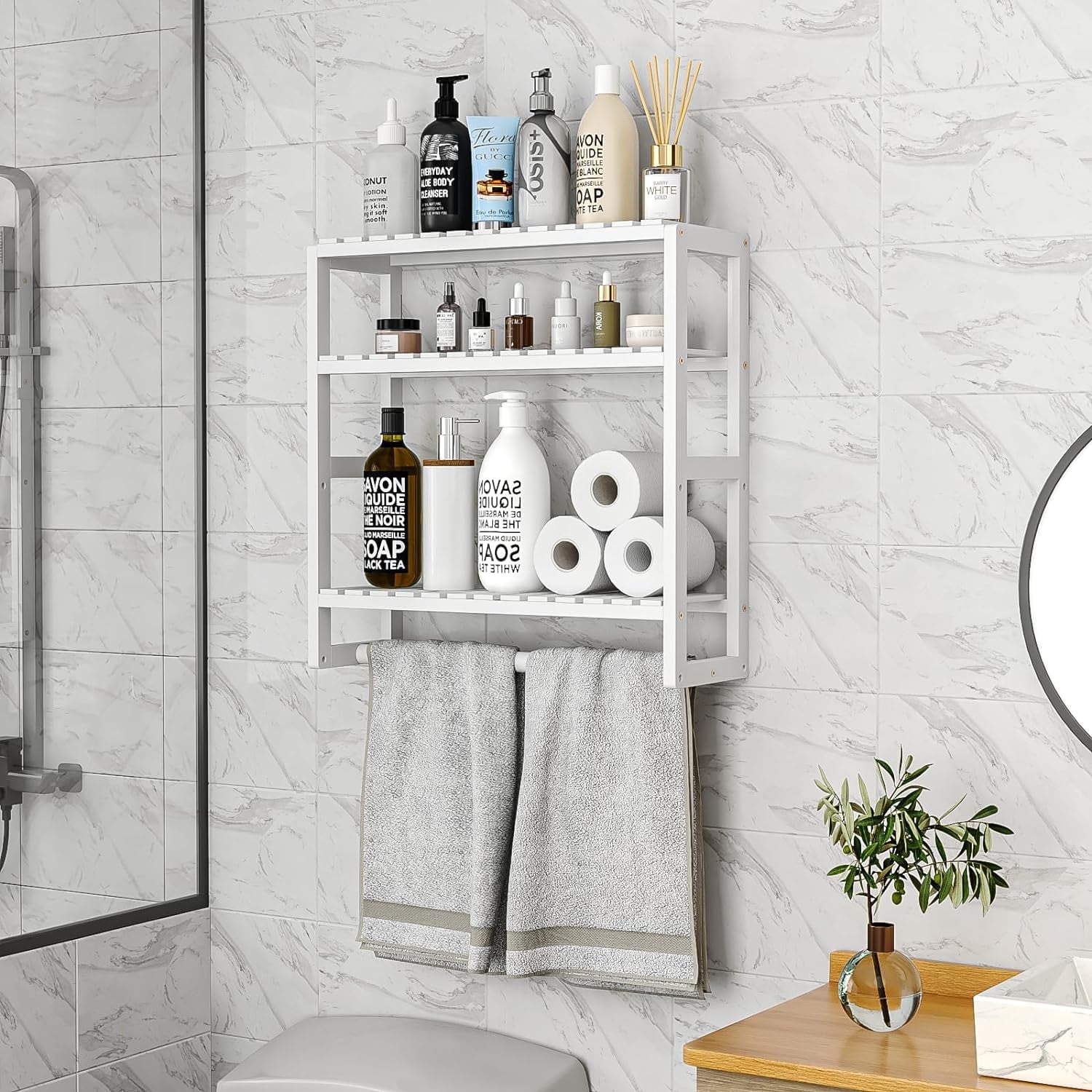 Towel Racks Bathroom Shelves Over Toilet Storage with Towel Bar 3 Tier ...