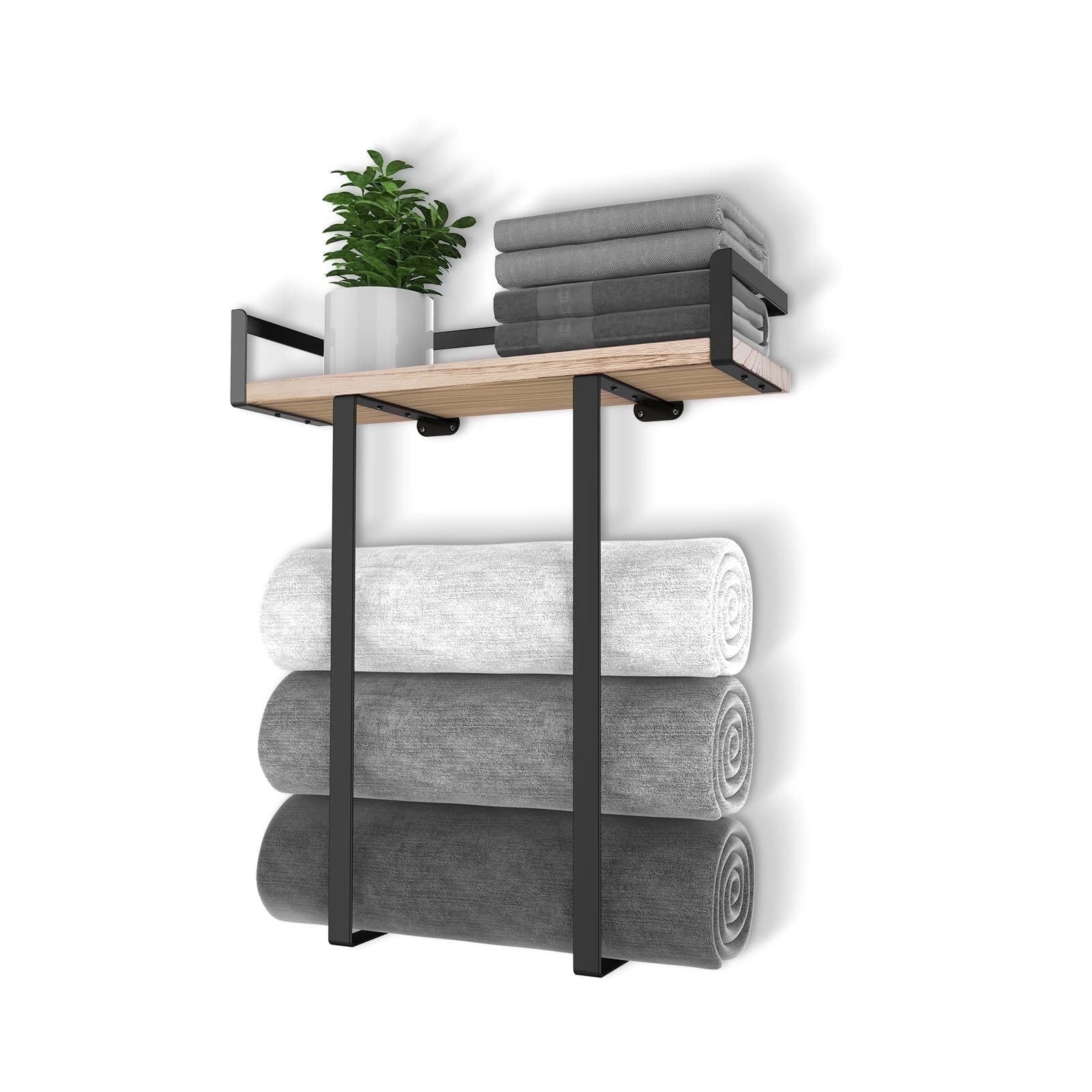 ALL SEASONS HOME Bathroom Towel Rack, Metal Holder with Wooden Shelf ...