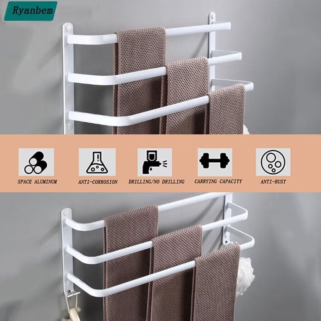 Towel Rails Wall Mounted With 2 Hooks Space Aluminum Towel Rack ...