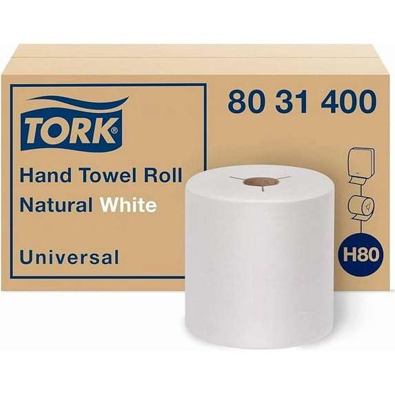 Towel Roll Natural White H80, Universal, 100% Recycled Fiber, 6 Rolls x ...