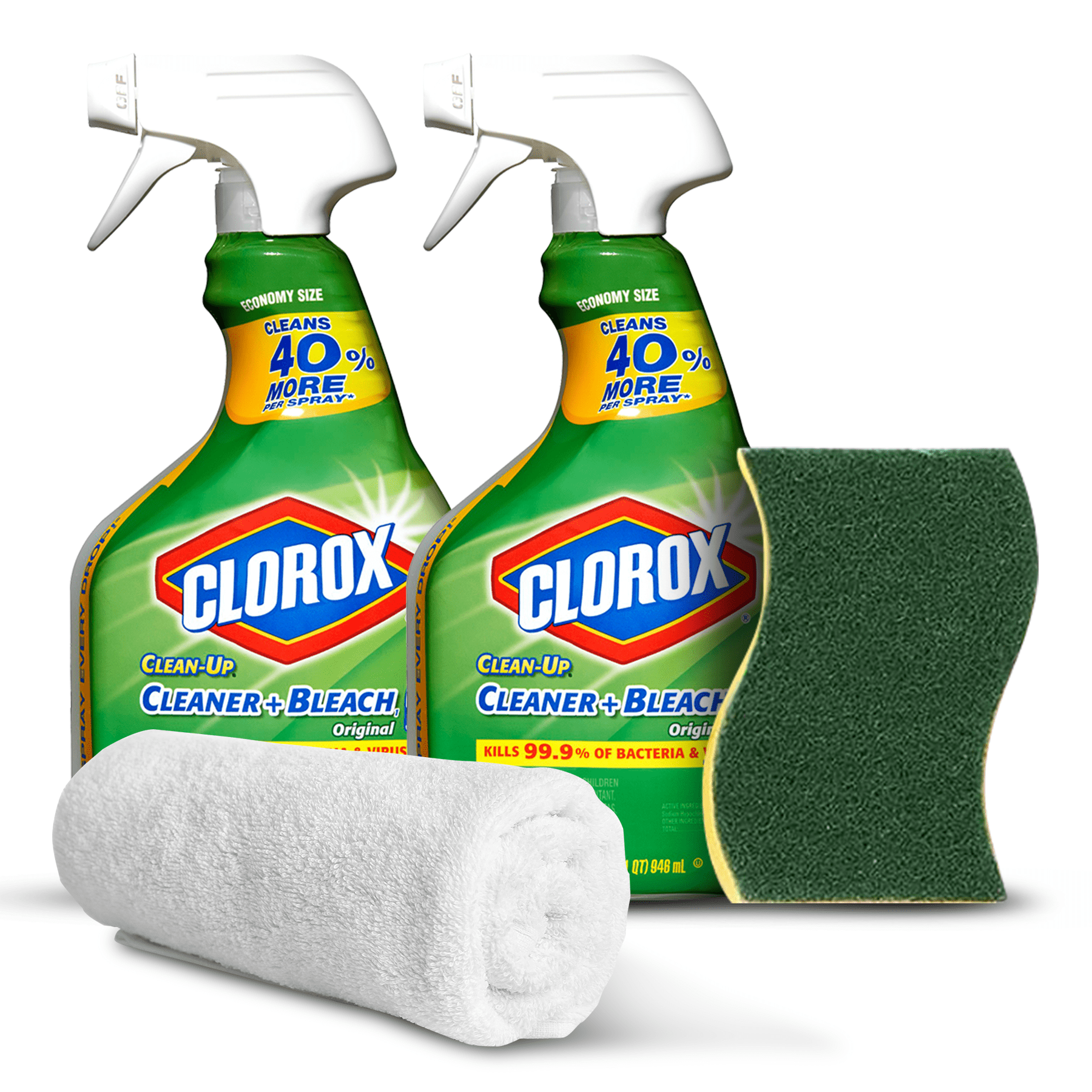 Towel + Sponge + 2 Clean-Up Cleaner with Bleach 32oz All Purpose Bleach ...