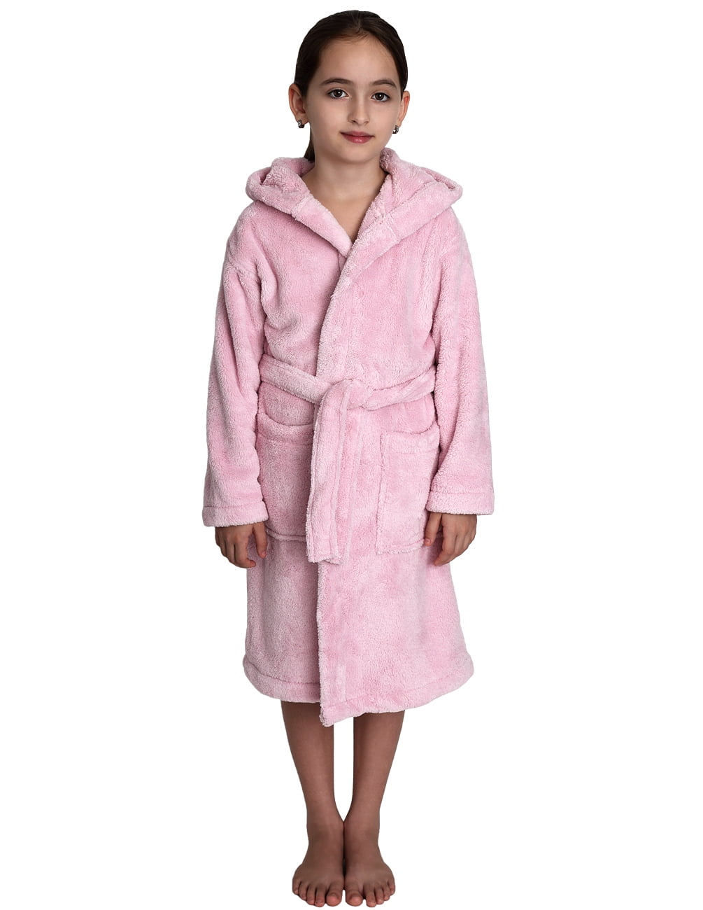 TowelSelections Big Girls’ Robe, Kids Soft Plush Hooded Fleece Bathrobe ...