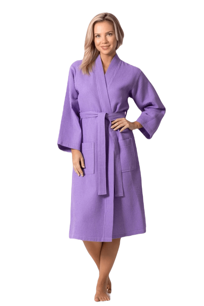 TowelSoft 100% Turkish Cotton Women's Waffle Kimono Bathrobe-Lavender ...