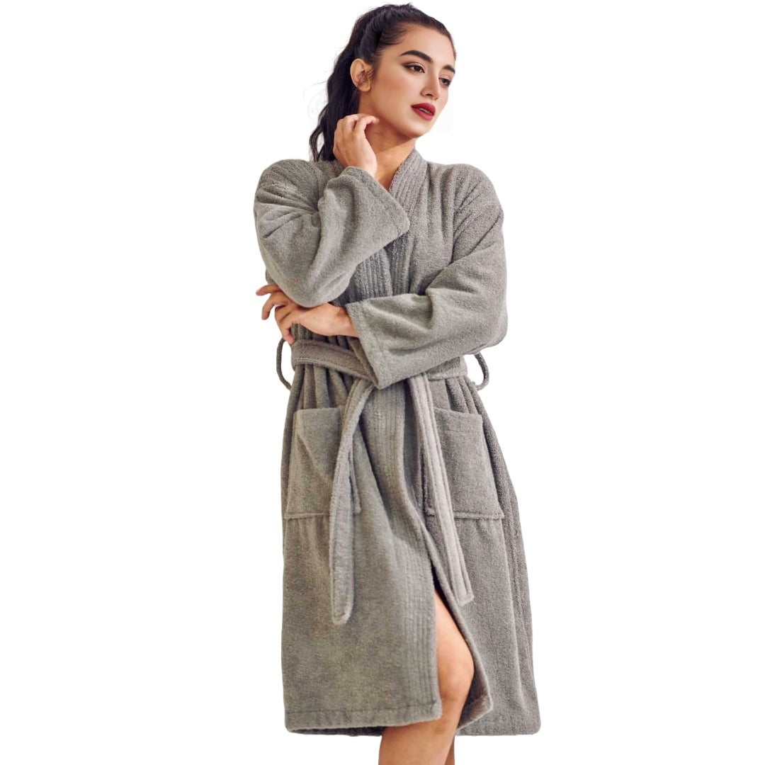 TowelSoft Women's 100% Cotton Terry SPA Bathrobe Gray One Size ...