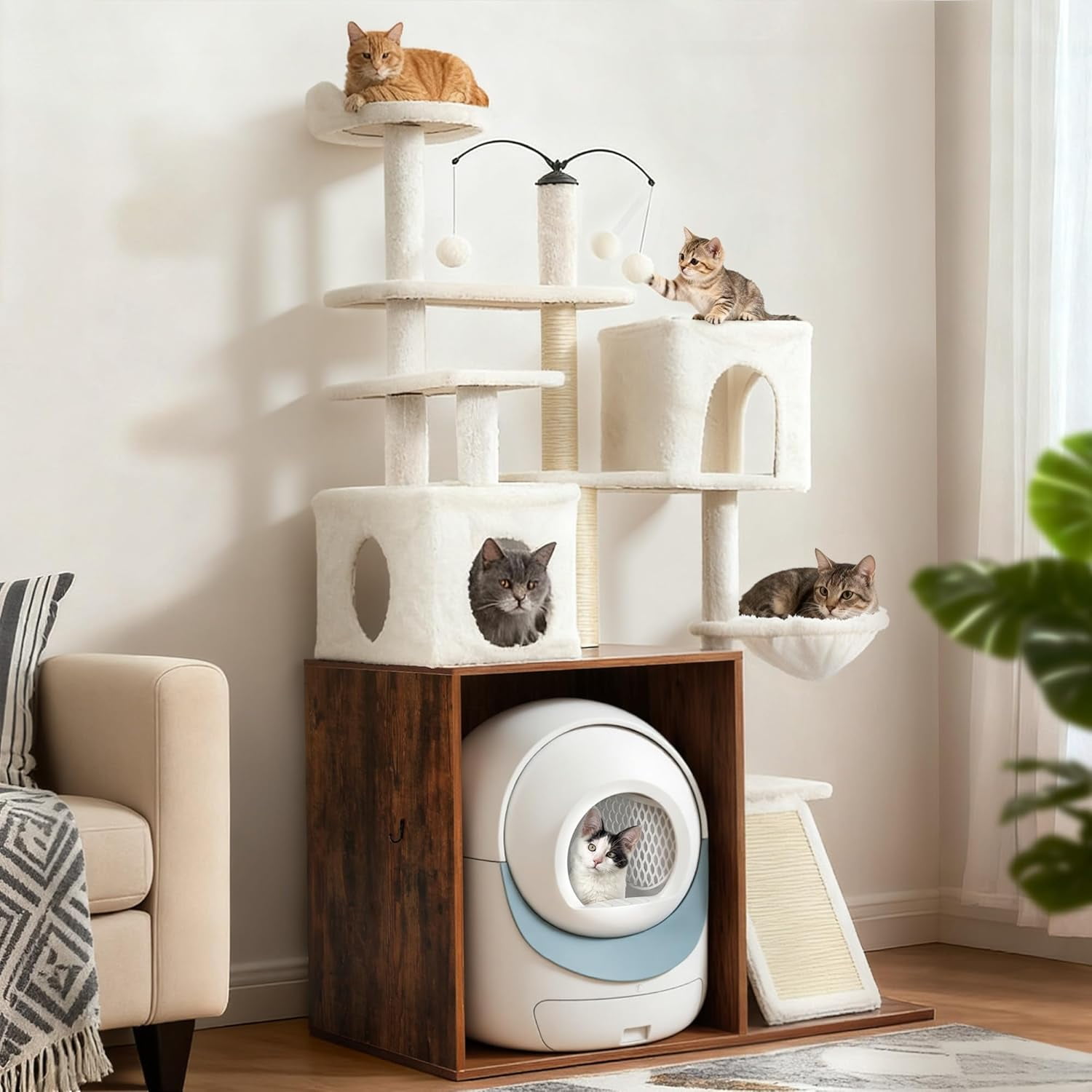 Tower for Automatic Litter Box, Tree with Litter Box Enclosure, 68''H ...