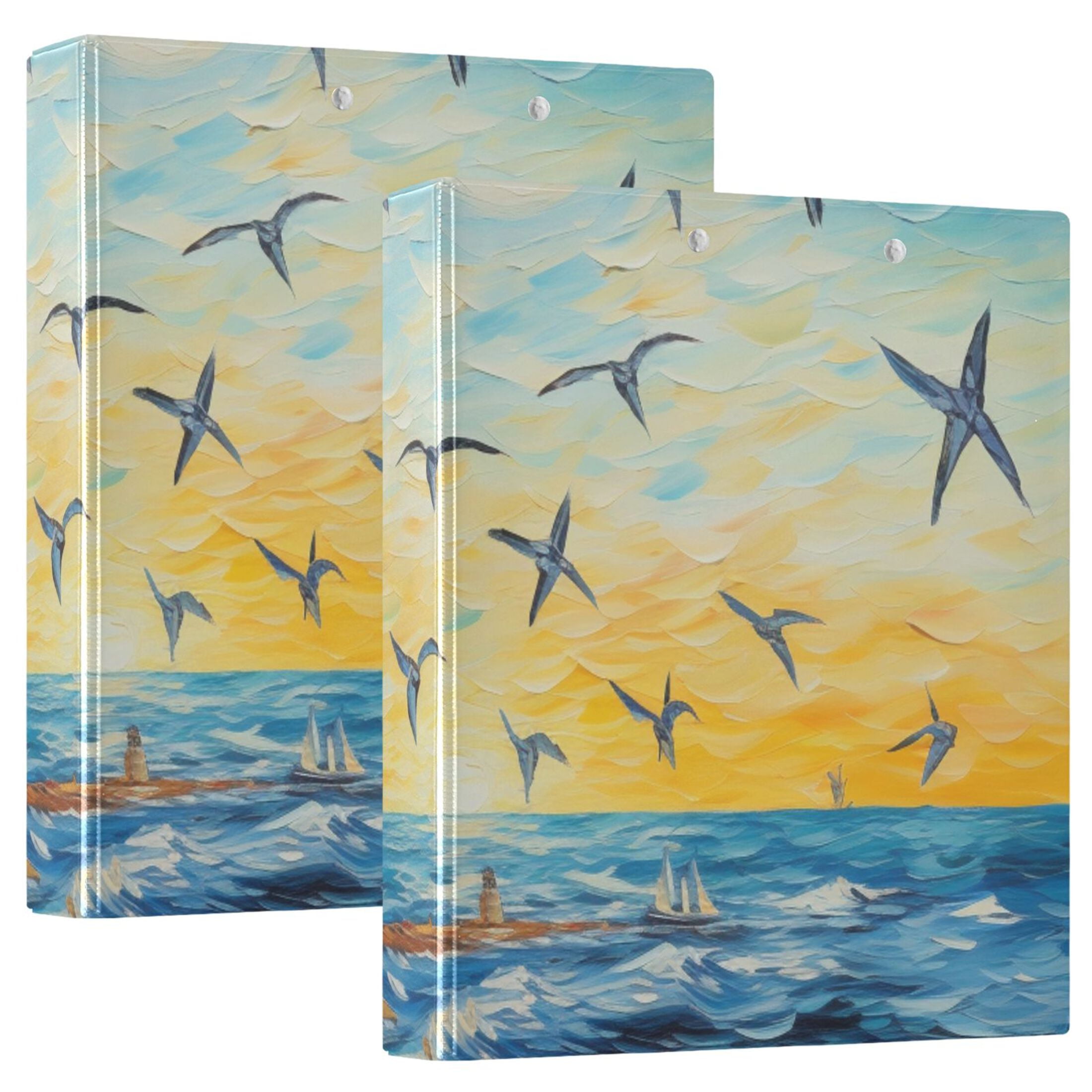 Tower Birds Sea Painting Sun 3 Ring Binders 1.5 inch Hardcover File Folders with Interior ...