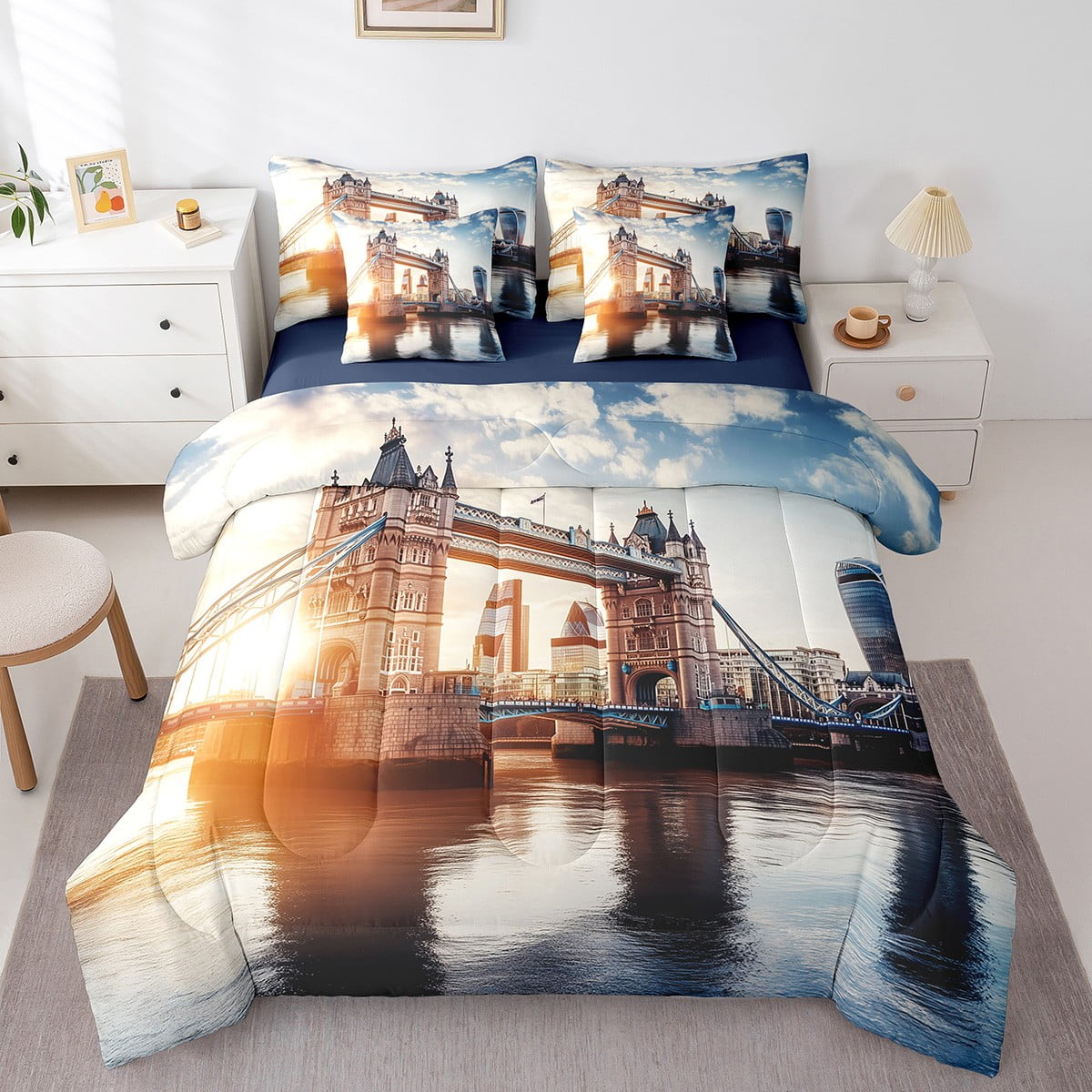 Tower Bridge Bed in a Bag Queen Comforter Set 7 Piece,Uk London City ...