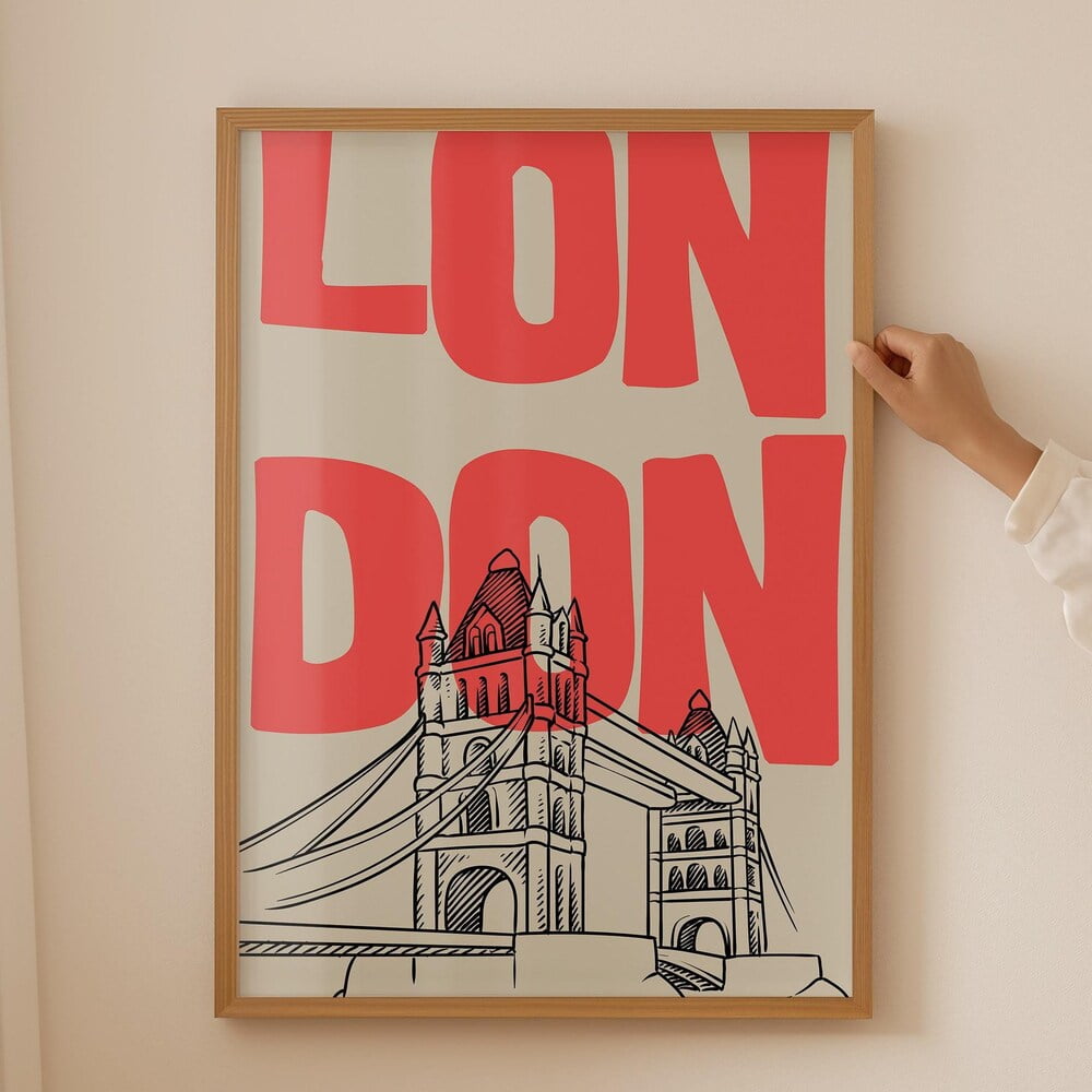 Tower Bridge London Art Print: Red Retro Uk Poster UNFRAMED PAPER ...