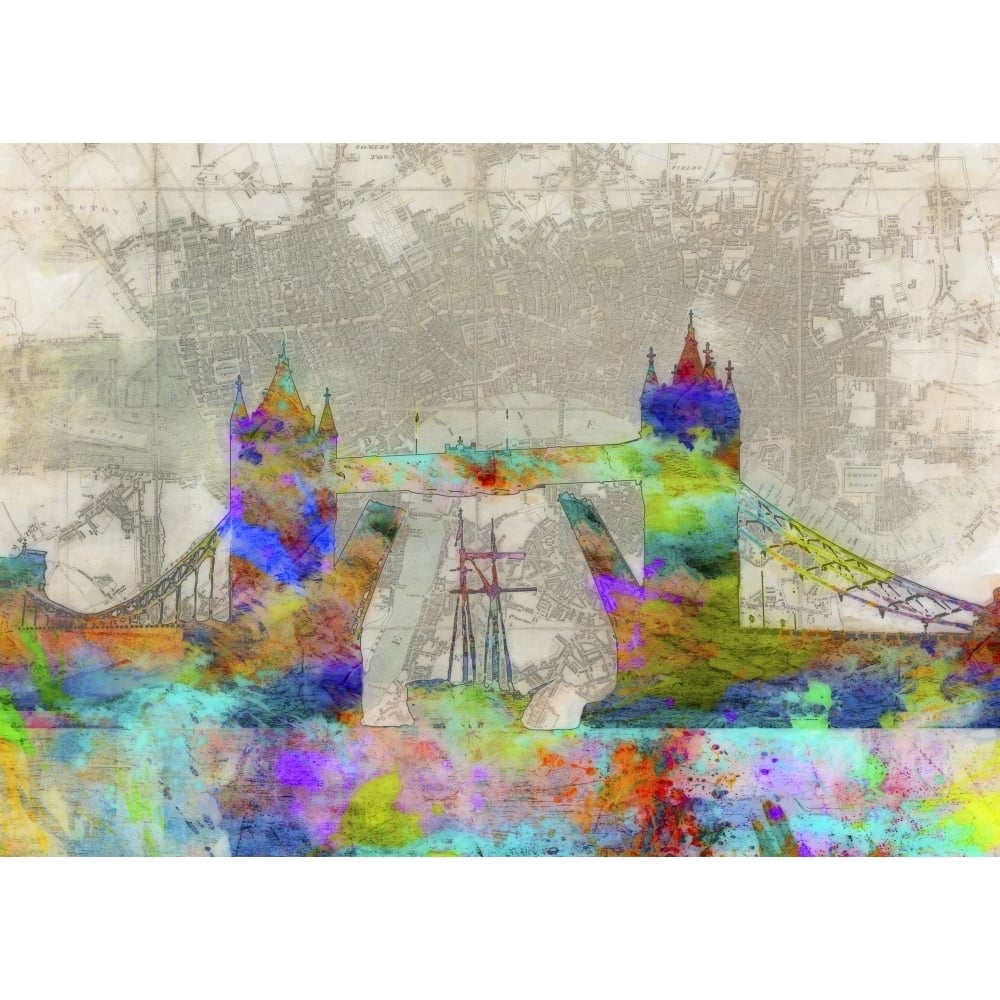 Tower Bridge Map Color Spash - Watercolor (Variant 1) Poster Print by ...
