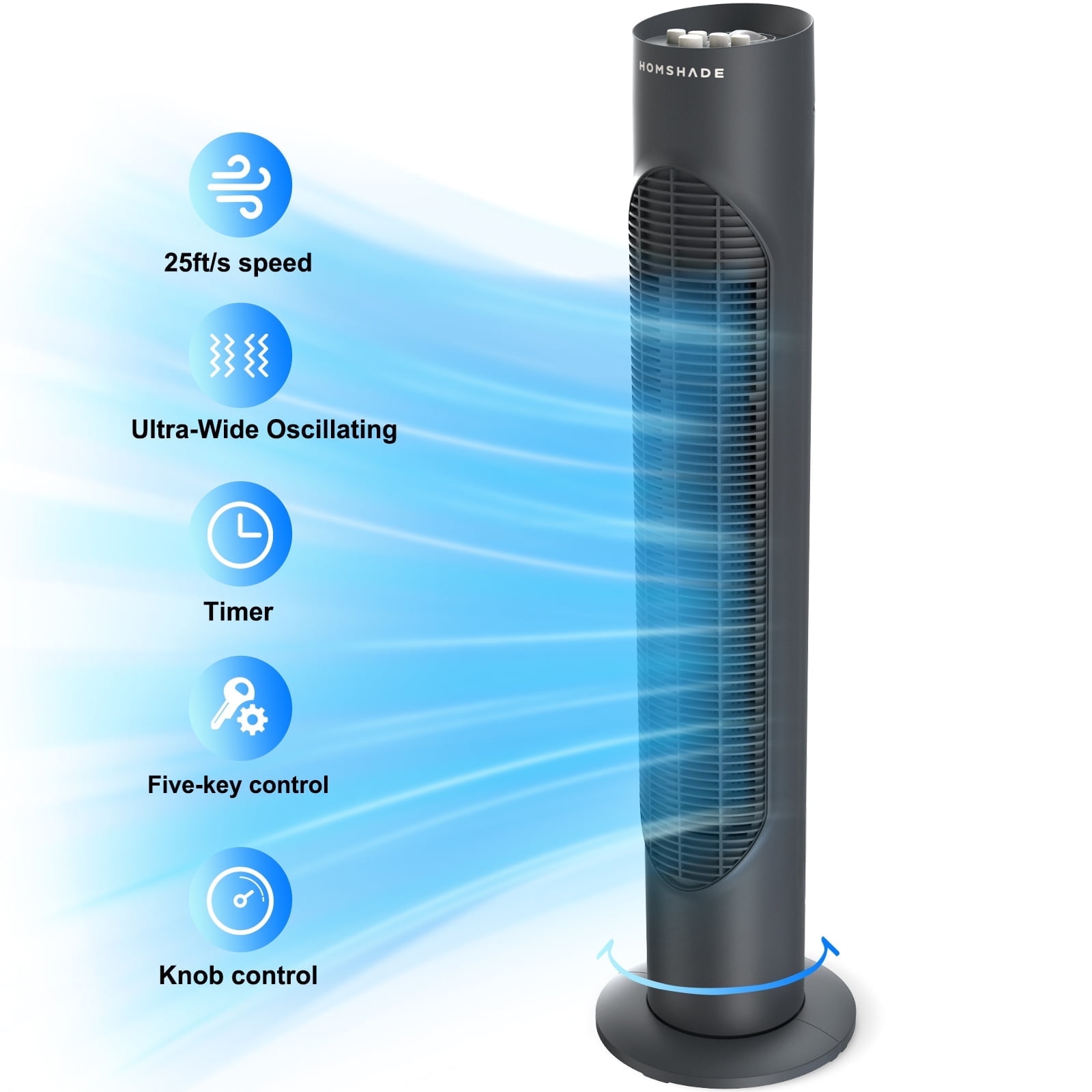Tower Fan, 32" Wide Oscillating Cooling Fan with 3 Speeds 3 Wind Modes ...