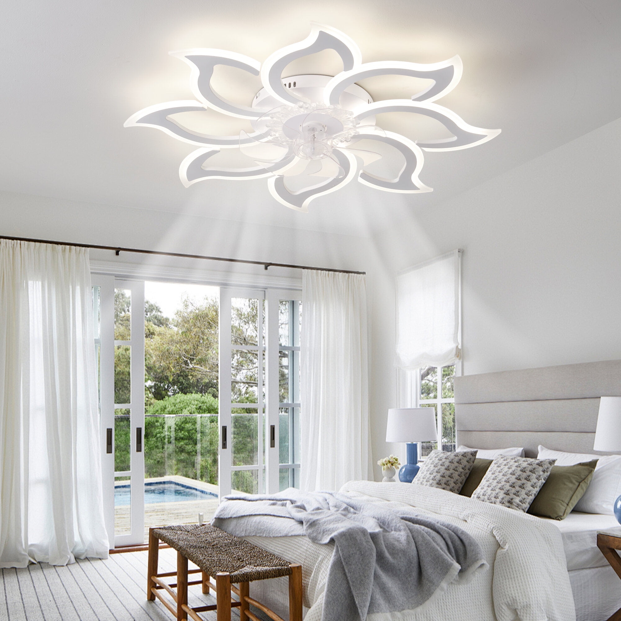 Tower Fan 37In White Ceiling Fan with Lights, Remote Control 3 Color ...