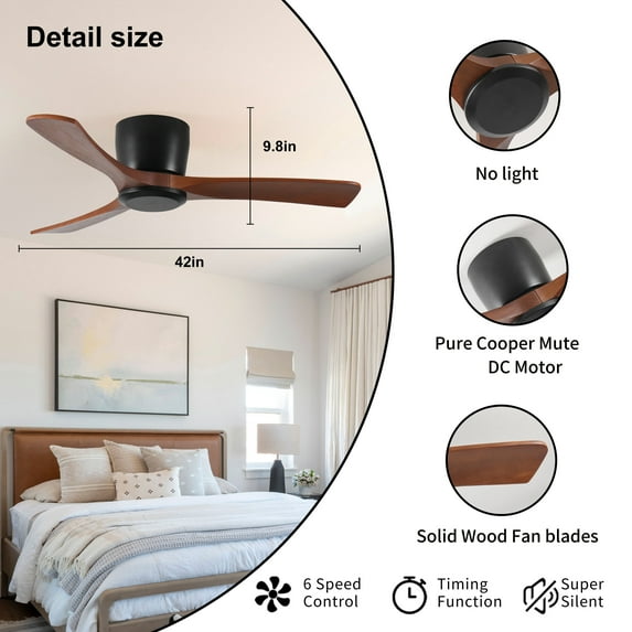 Tower Fan 42 Inch Ceiling Fan no light with Remote Control, Low Profile ...