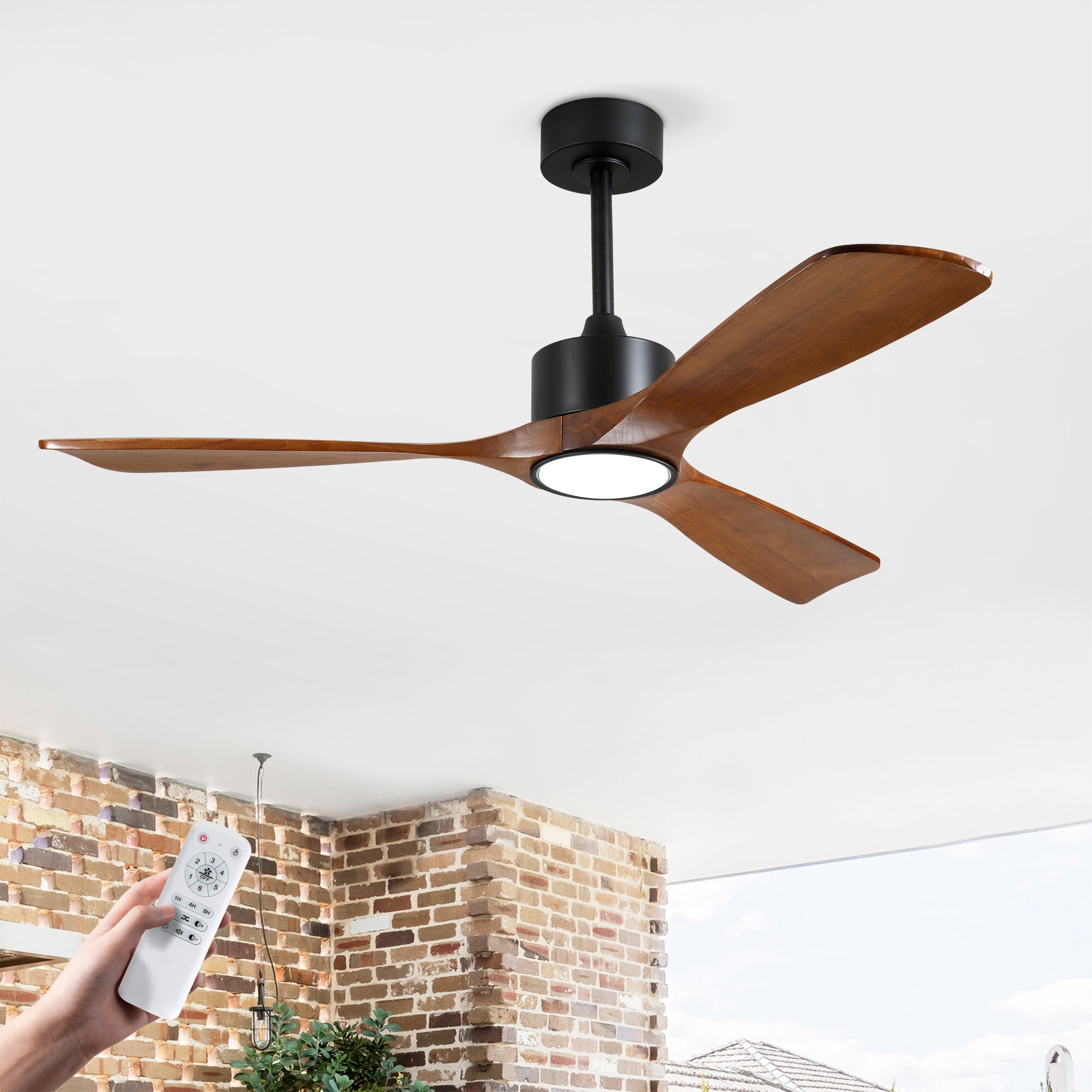 Tower Fan 52 Inch 3 Rod Solid Wood Ceiling Fan With Light Kit Dimmable ...