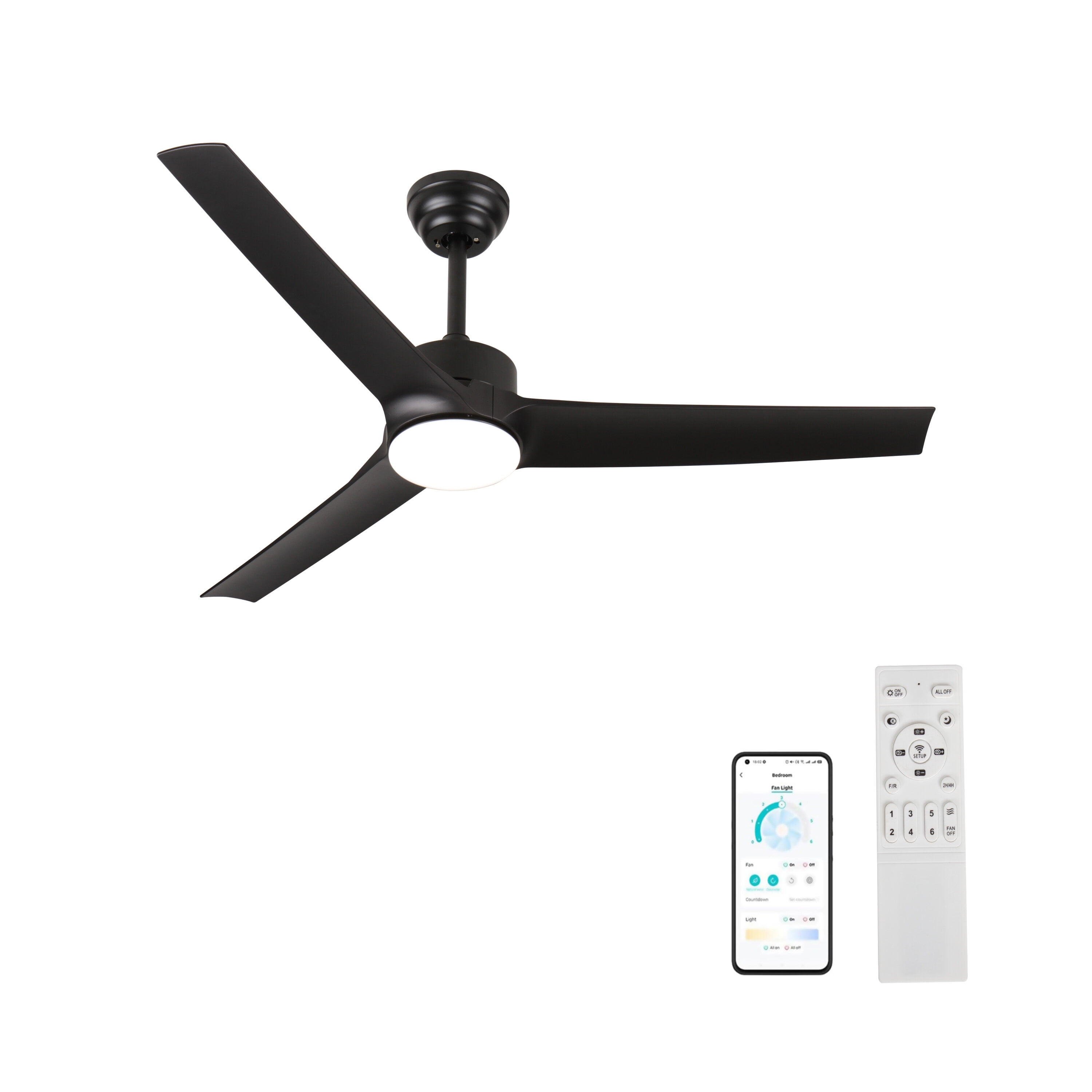 Tower Fan 52 Inch black Ceiling Fan with light, Ceiling Fan with 3 ...