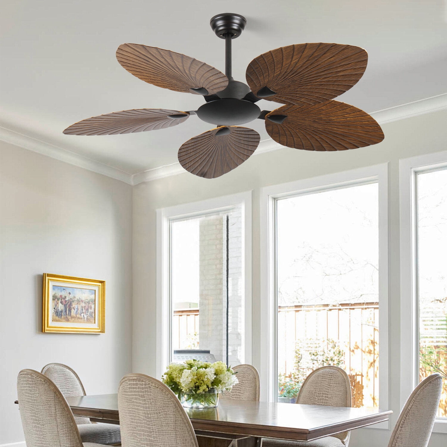 Tower Fan 52 in. Indoor/Outdoor Brown Retro 5-Palm Leaf Shaped Blades ...