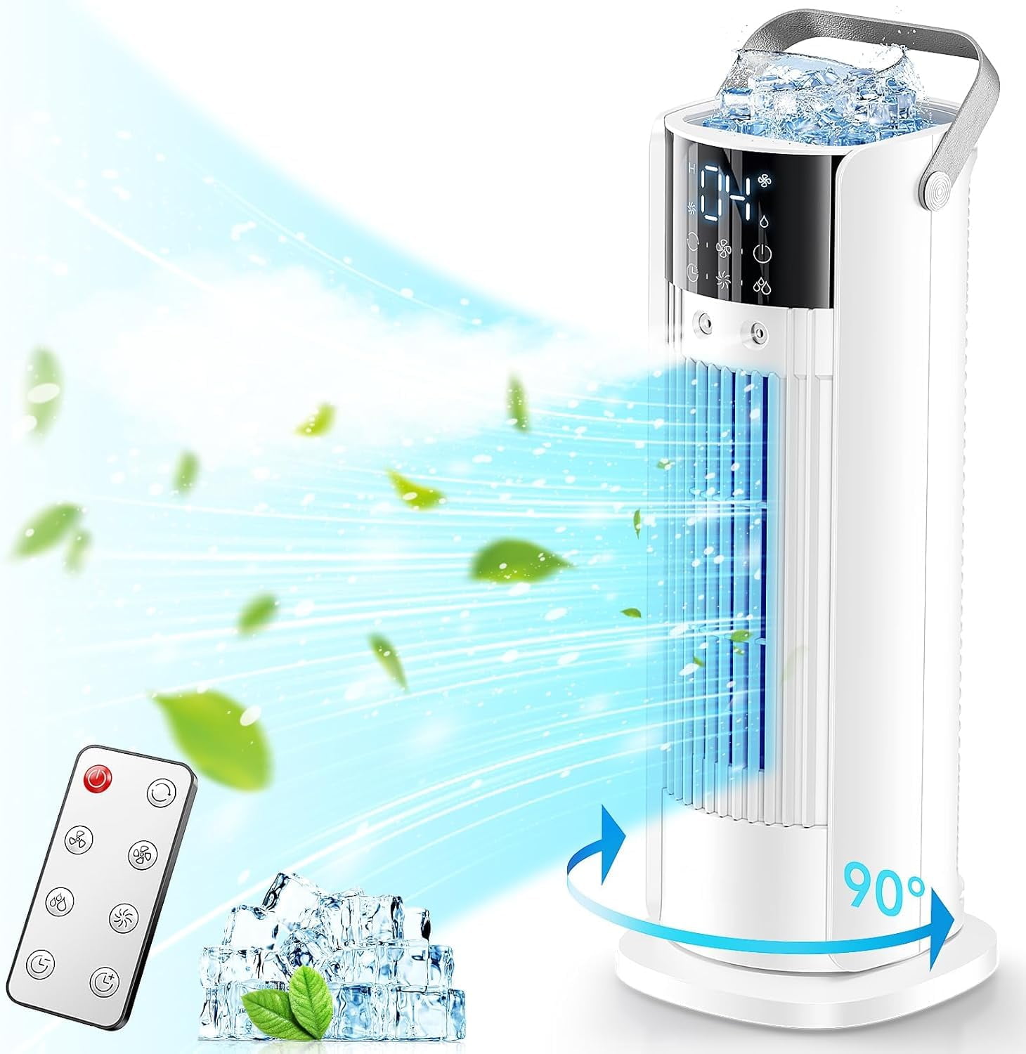 Tower Fan - 90° Oscillating Portable Air Conditioner with Remote, 16 ...