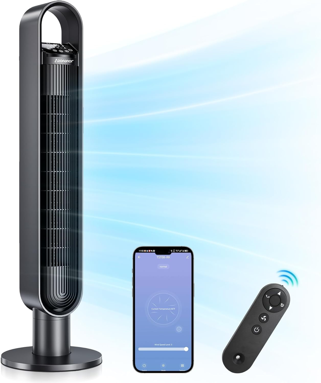 Tower Fan for Bedroom, 90° Oscillating Standing Bladeless Fan with ...