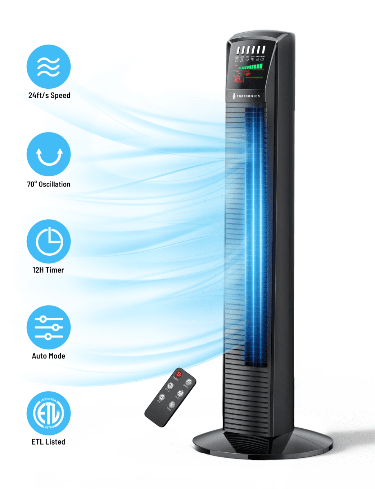 "TaoTronics Quiet Tower Fan, 36"" Bladeless, 65° Oscillating for ...