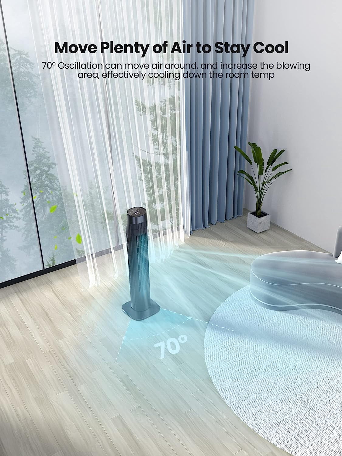Tower Fan for Bedroom, 80 Oscillating with Remote, .5H Timer, 3 Speeds ...