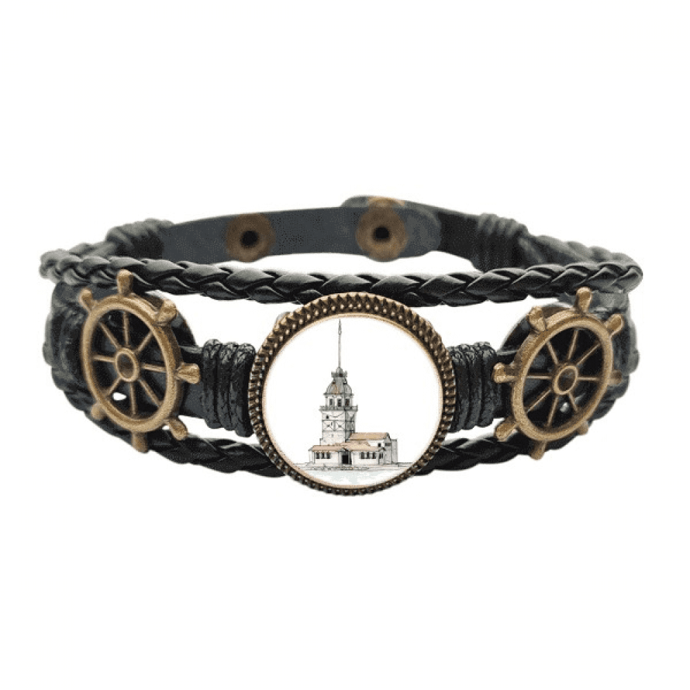 Tower Istanbul Turkey Leather Braided Ocean Bracelet Wristband ...