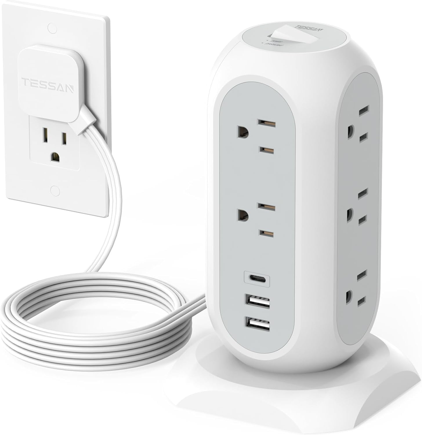 Tower Power Strip Flat Plug with 11 Outlets 3 USB (1 USB C), Surge ...