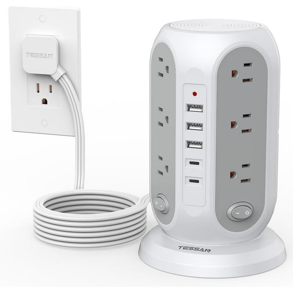Tower Power Strip with Individual Switches, Surge Protector 12 Outlets ...