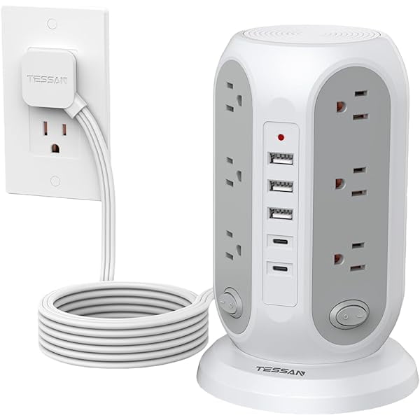 Tower Power Strip with Individual Switches, TESSAN Surge Protector with ...