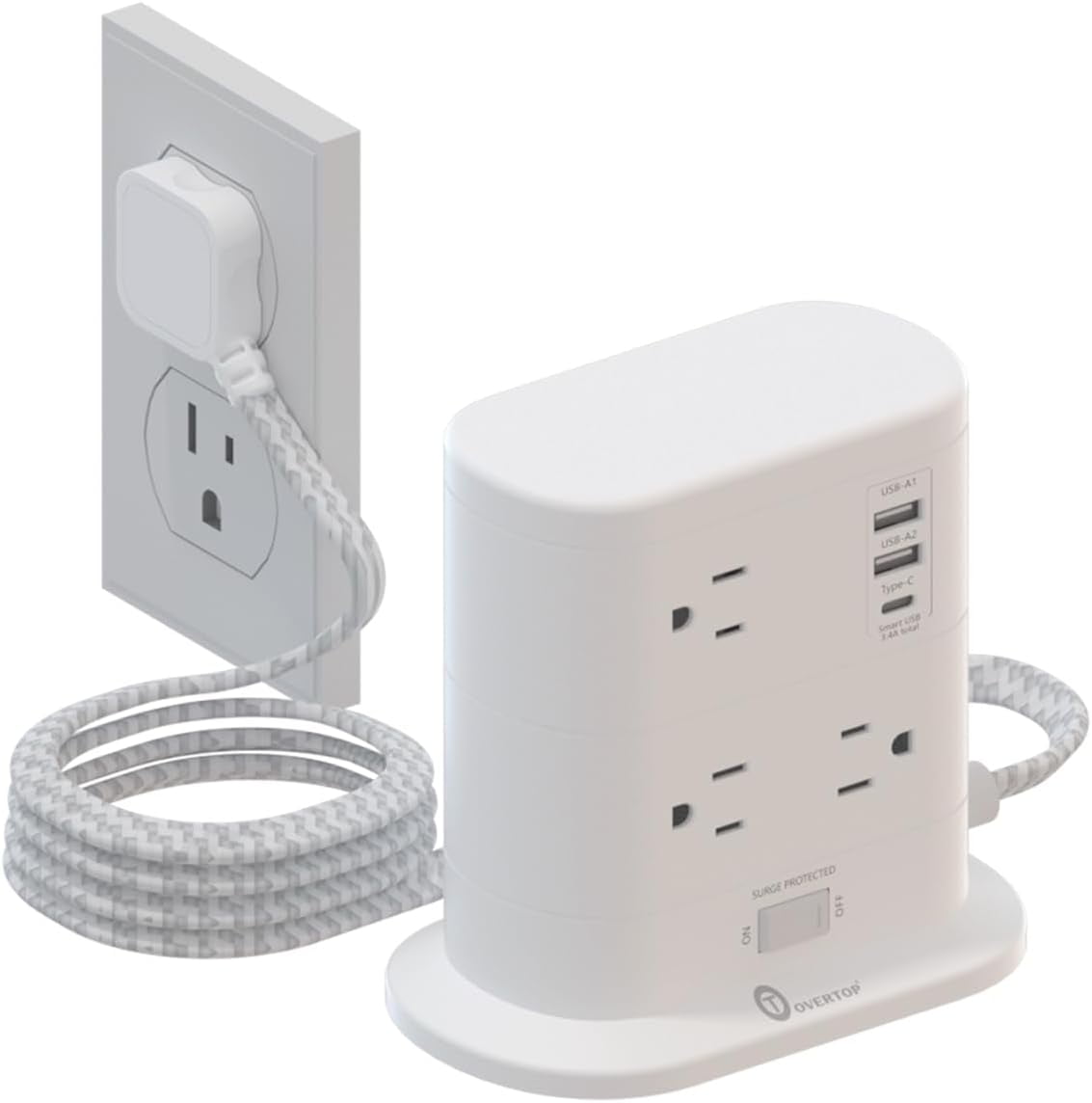 Tower Power Strip with Surge Protection, Flat Plug Power Strip with 7 ...