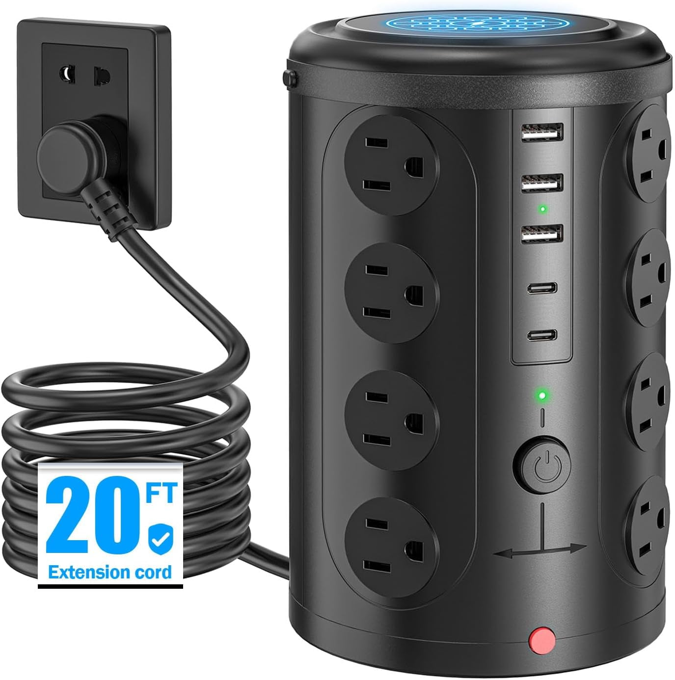 Tower Power Strip Surge Protector with 16 Outlets and 5 USB Ports (2 ...