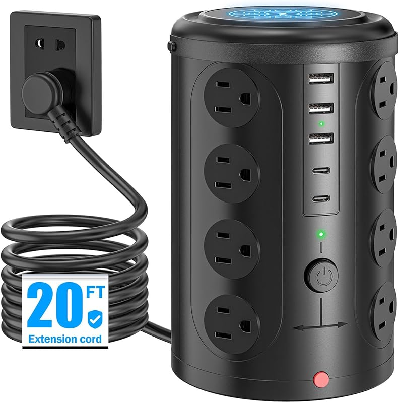 Tower Power Strip Surge Prtector with 16 Outlets and 5 USB Ports (2 USB ...